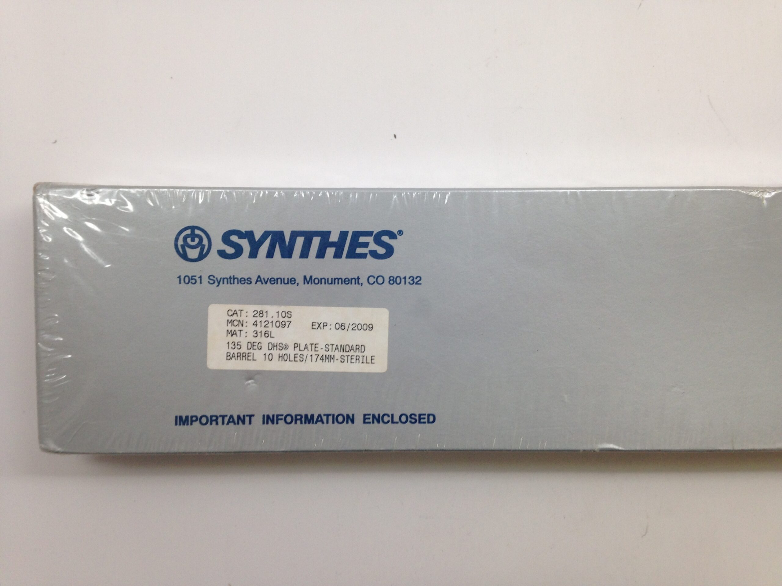 SYNTHES 281.10S 135 Deg DHS Plate Standard Barrel 10 Holes/174mm ...