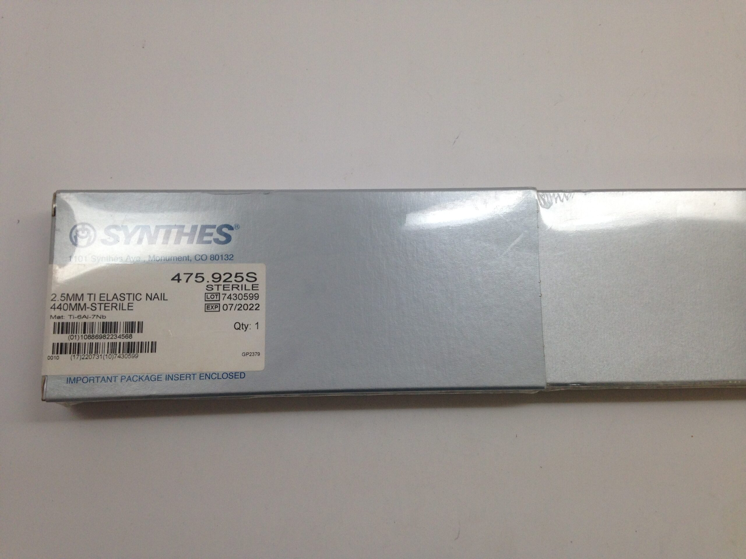 SYNTHES 475.925S 2.5mm Ti Elastic Nail, 440m Sterile - GB TECH USA