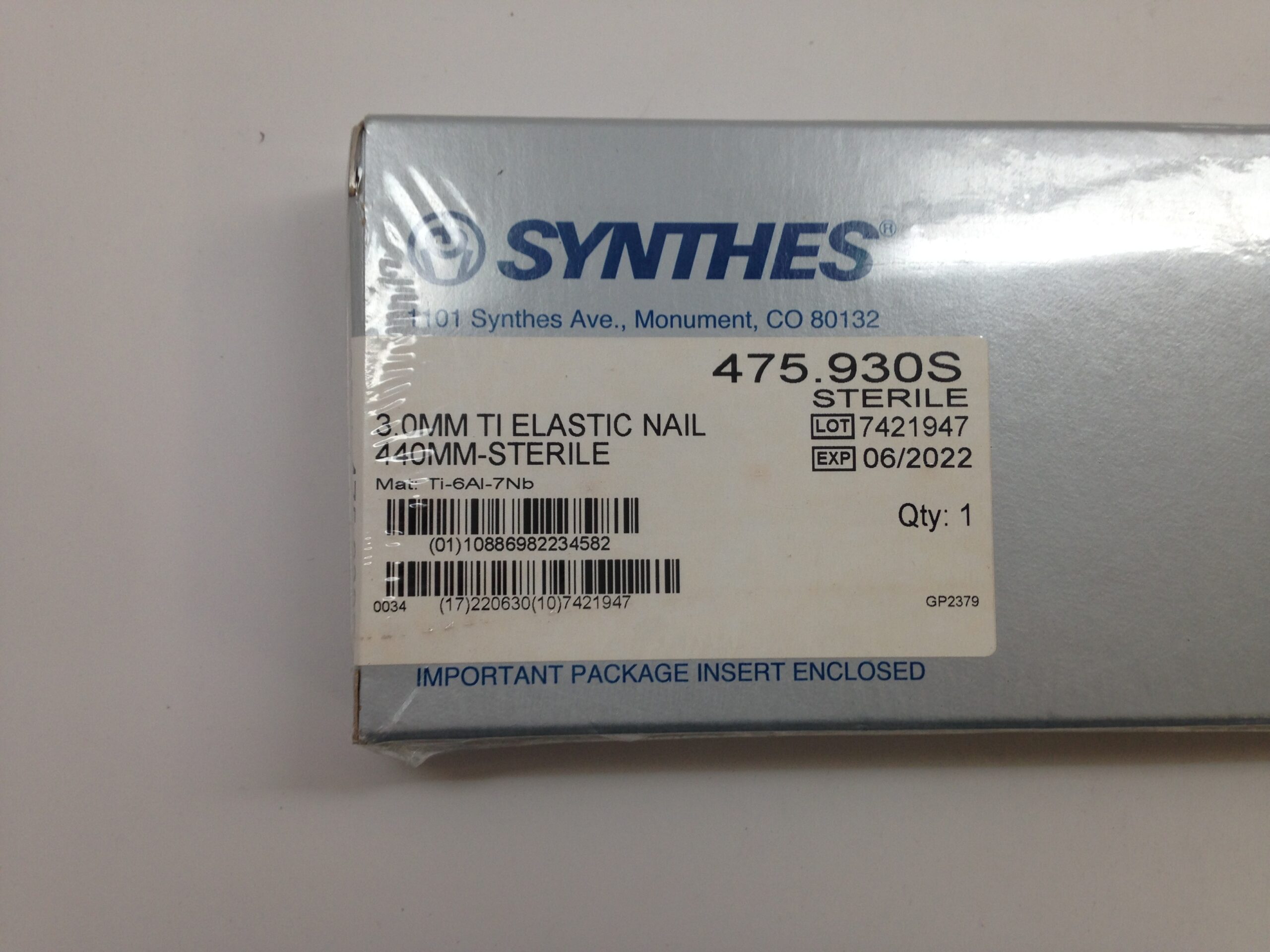 SYNTHES 475.930S 3.0mm TI Elastic Nail, 440mm Sterile - GB TECH USA