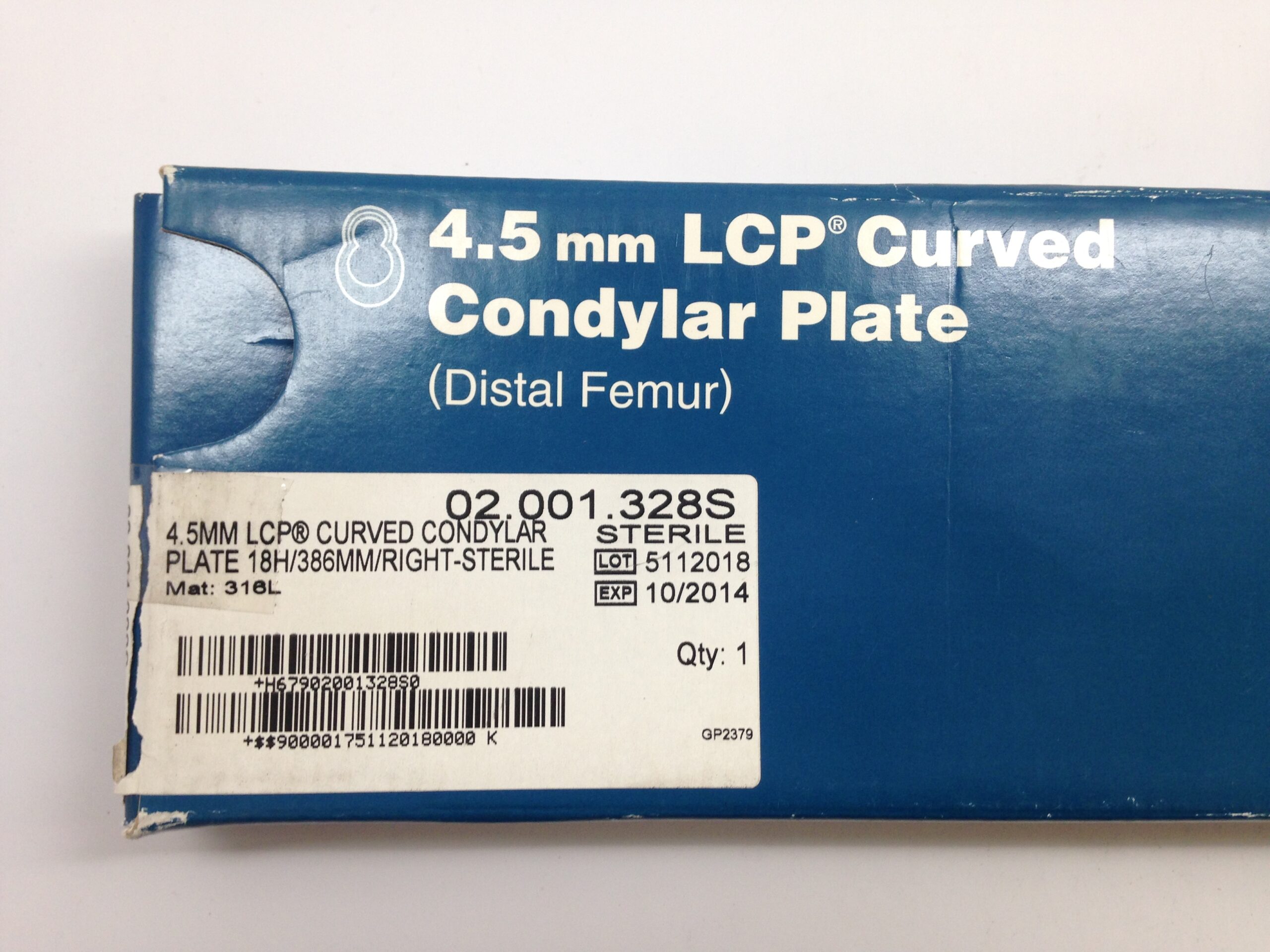 SYNTHES 02.001.328S 4.5mm LCP Curved Condylar Plate 18H/386mm/Right ...
