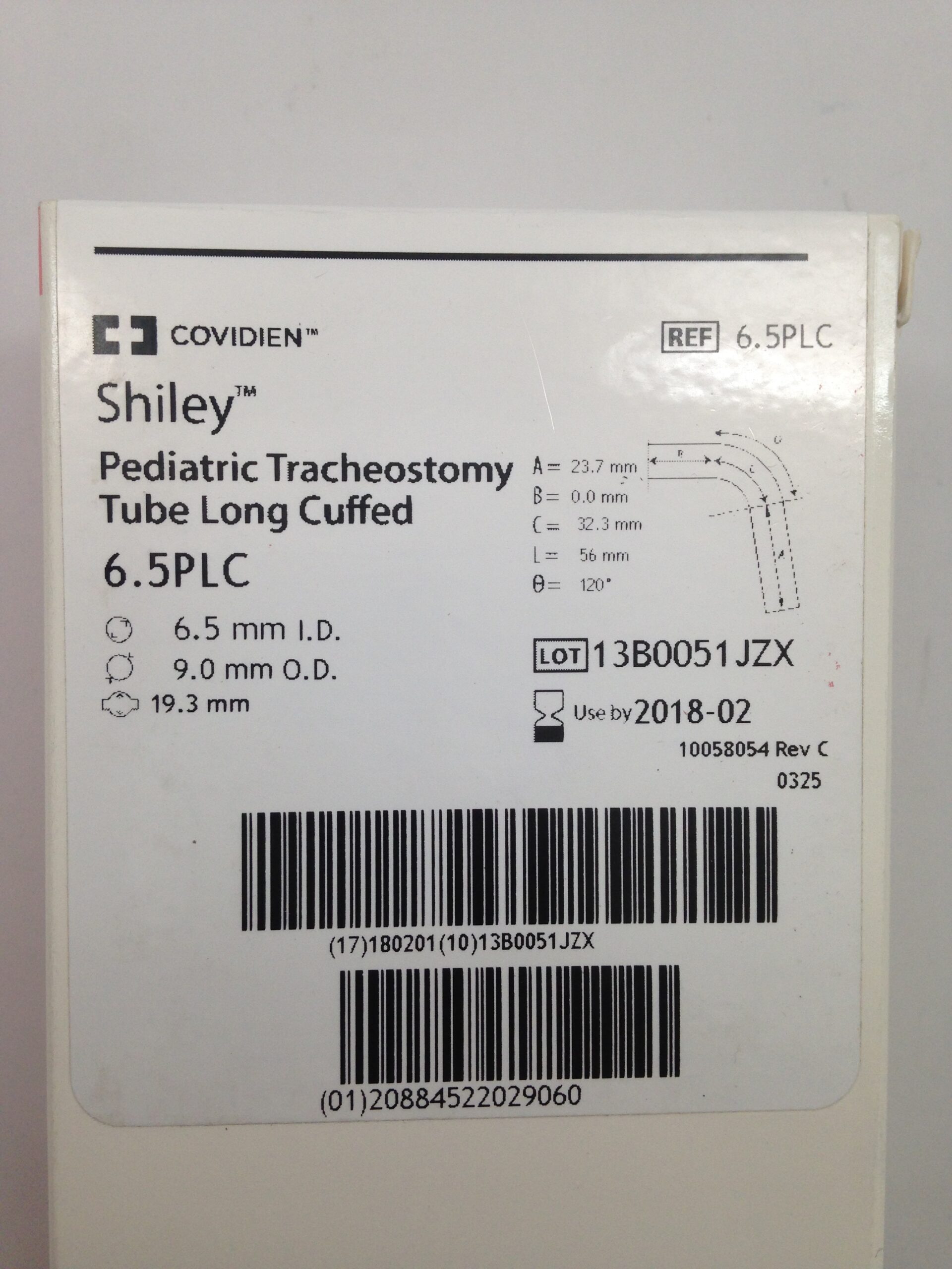 COVIDIEN 6.5PLC Shiley Pediatric Tracheostomy Tube Long Cuffed, 6.5mm I ...