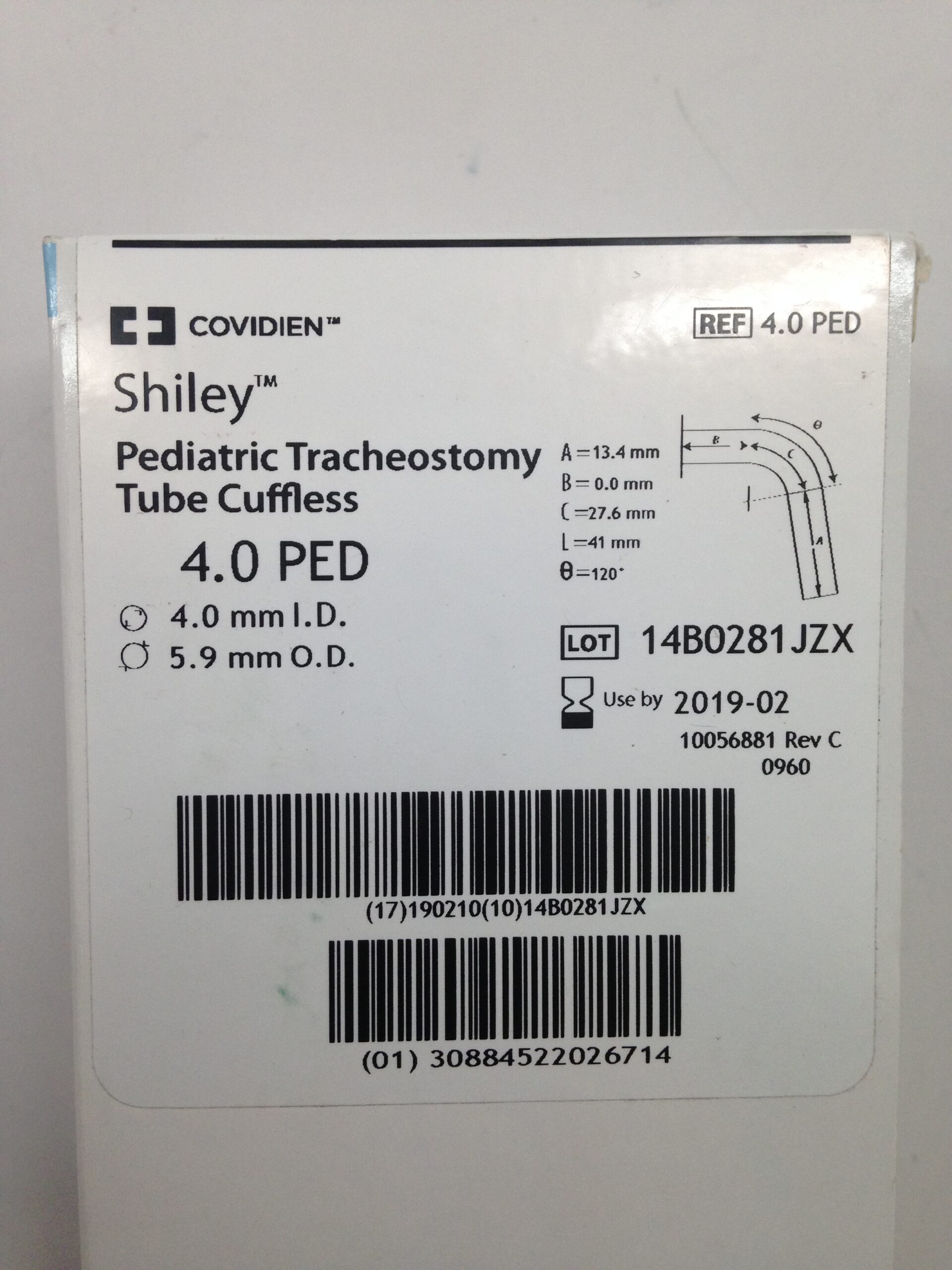 COVIDIEN 4.0 PED Shiley Pediatric Tracheostomy Tube Cuffless, 4.0mm I.D ...