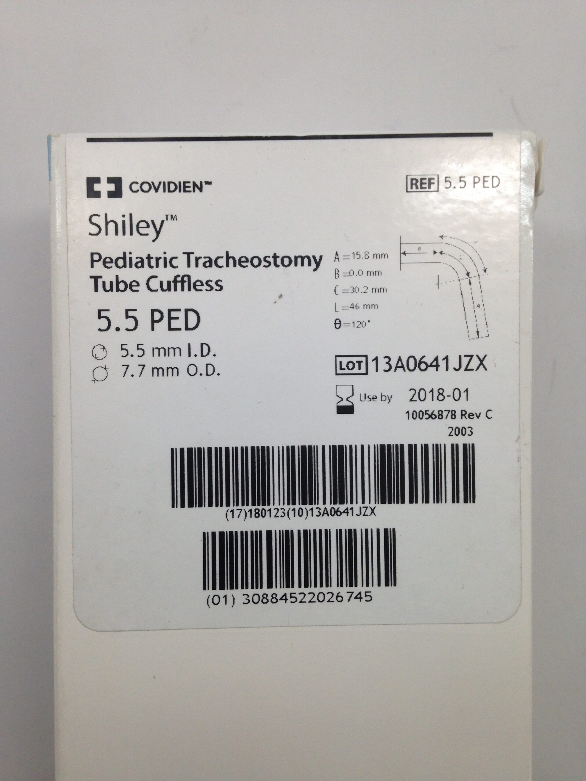 COVIDIEN 5.5 PED Shiley Pediatric Tracheostomy Tube Cuffless, 5.5mm I.D ...