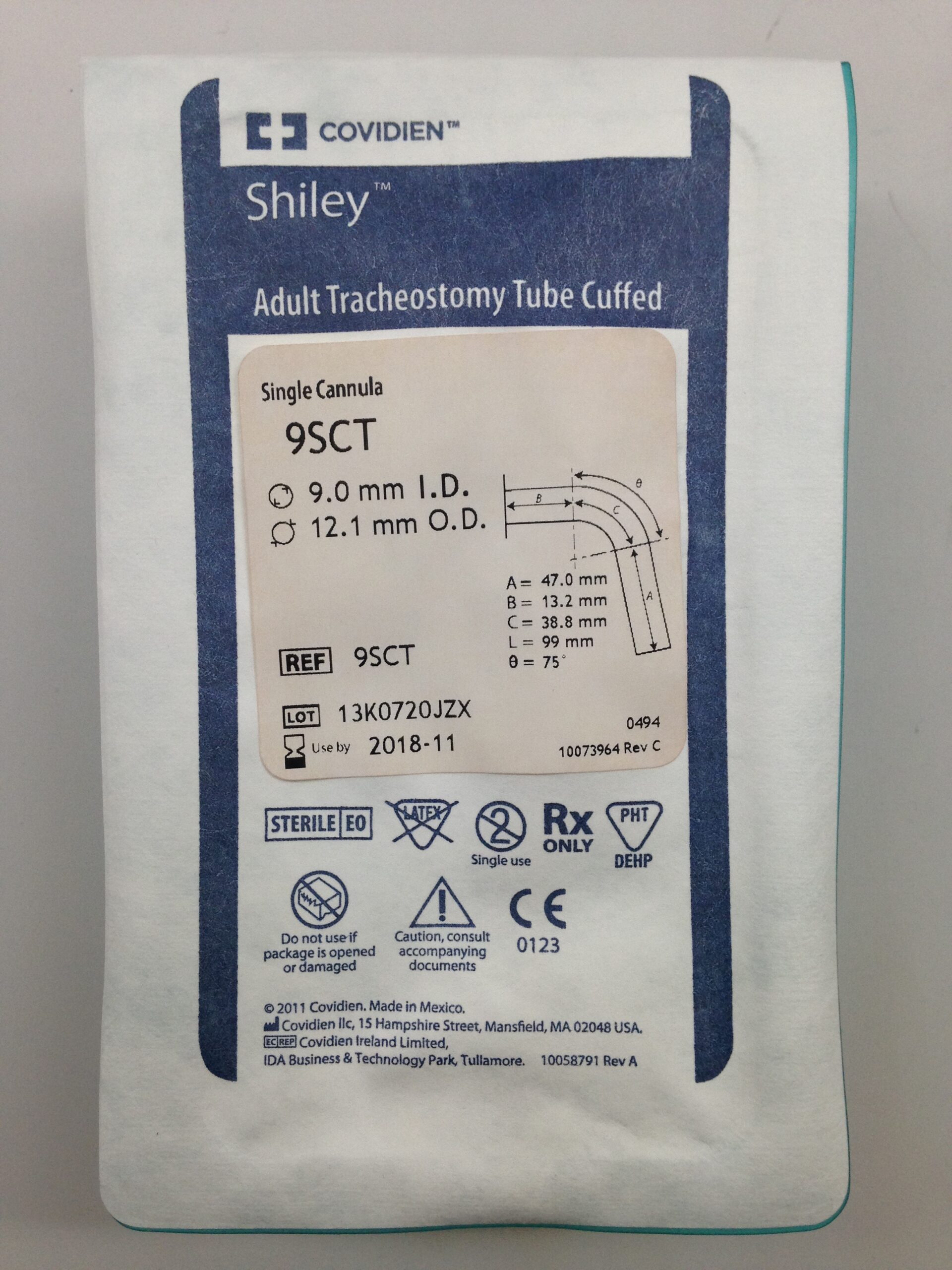 COVIDIEN 9SCT Shiley Adult Tracheostomy Tube Cuffed, 9.0mm I.D., 12.1mm ...