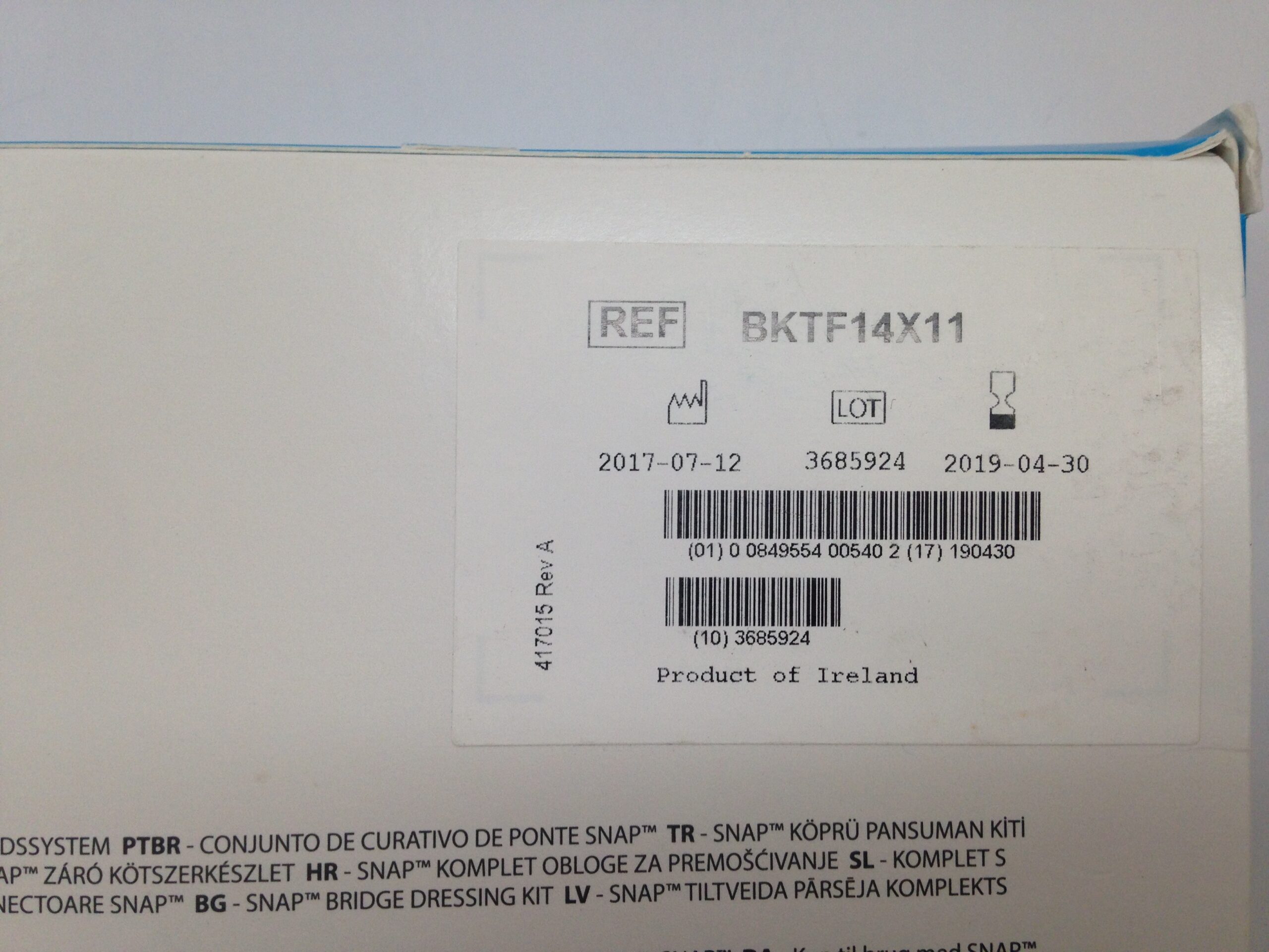 KCI BKTF14X11 SNAP Therapy System, Snap Bridge Dressing Kit, 14cm x ...