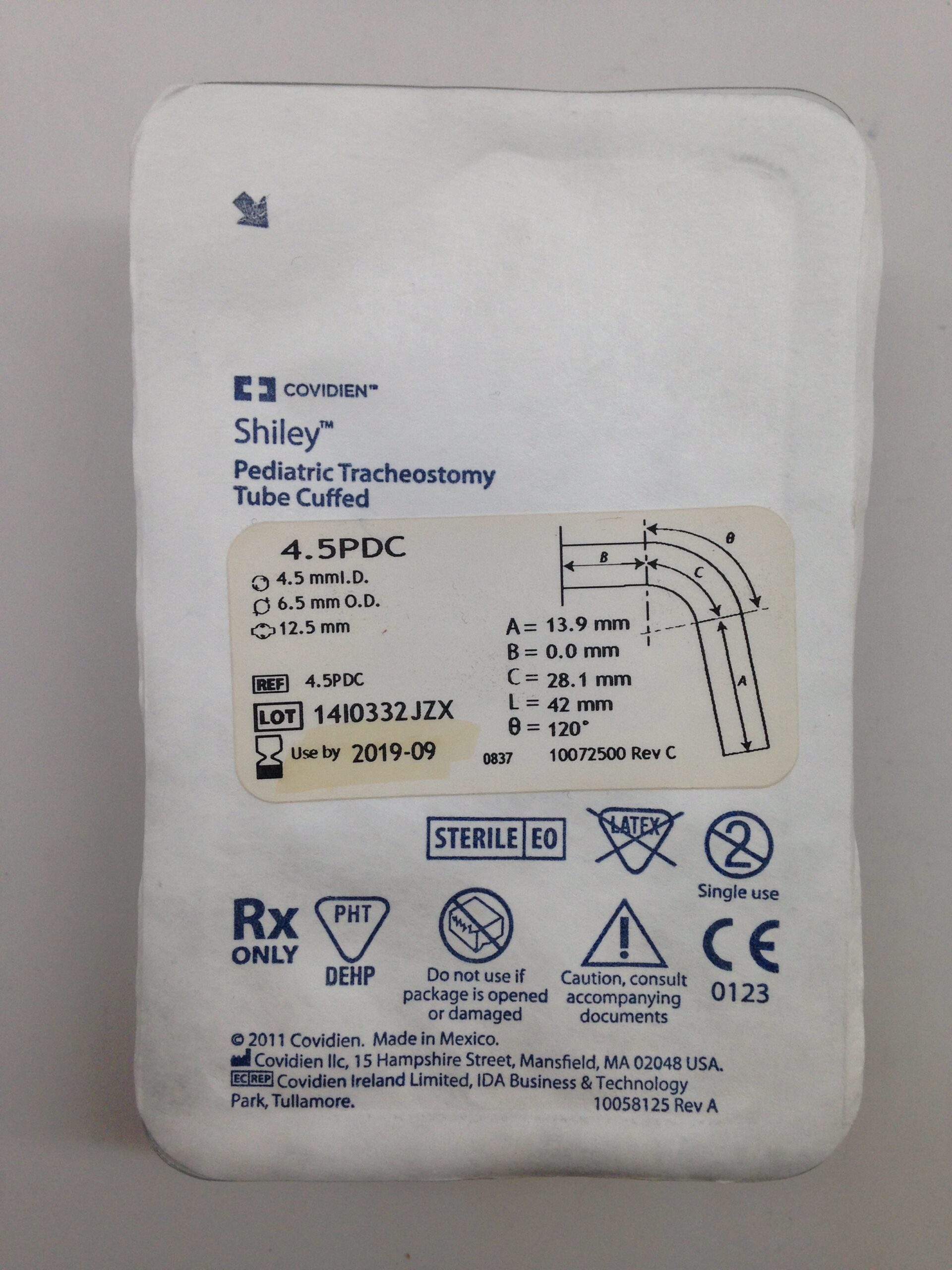 COVIDIEN 4.5PDC Shiley Pediatric Tracheostomy Tube Cuffed, 4.5mm I.D ...