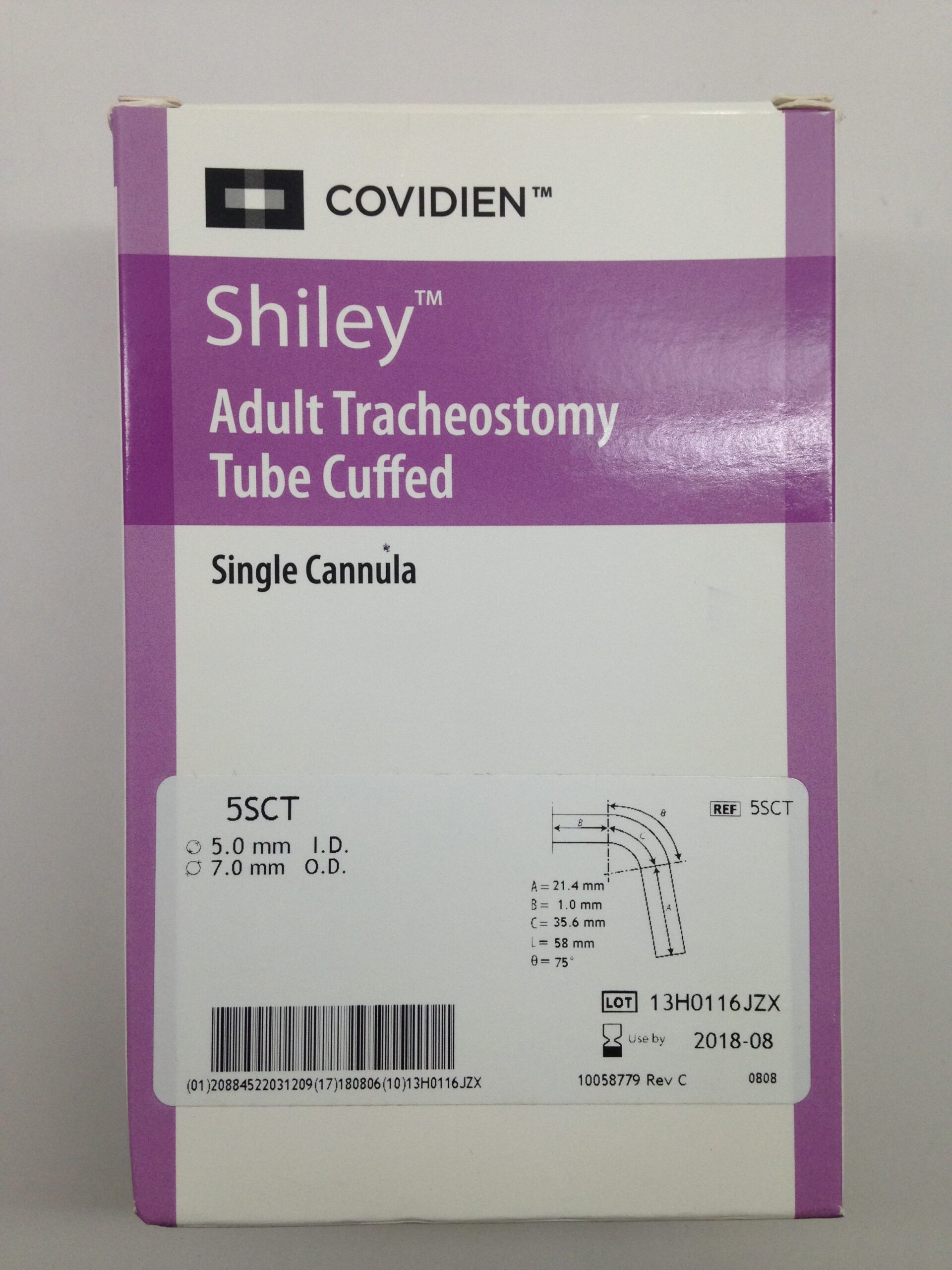 COVIDIEN 5SCT Shiley Adult Tracheostomy Tube, Cuffed, Single Cannula, 5 ...