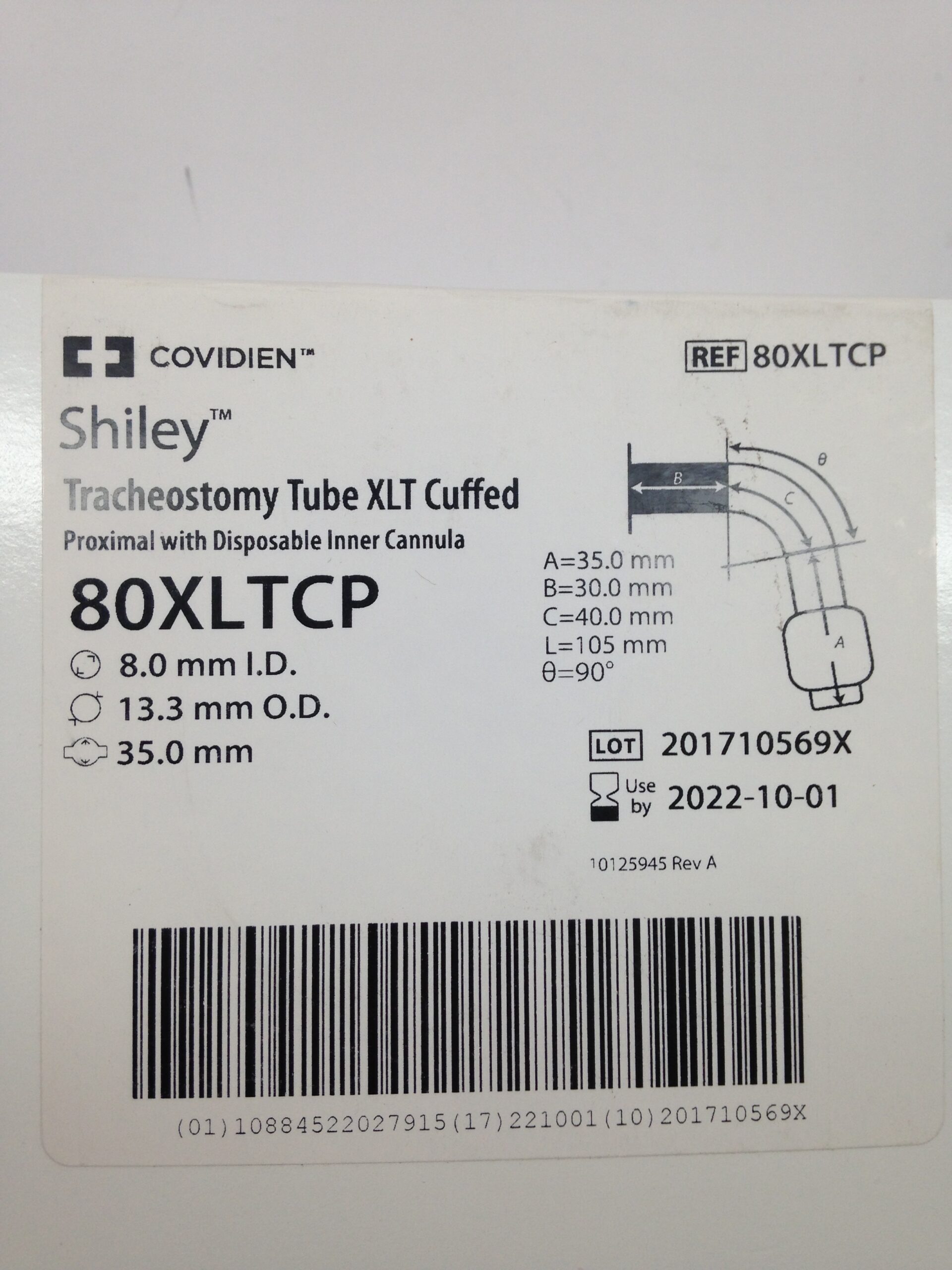 COVIDIEN 80XLTCP Shiley Tracheostomy Tube XLT Cuffed, Proximal With ...