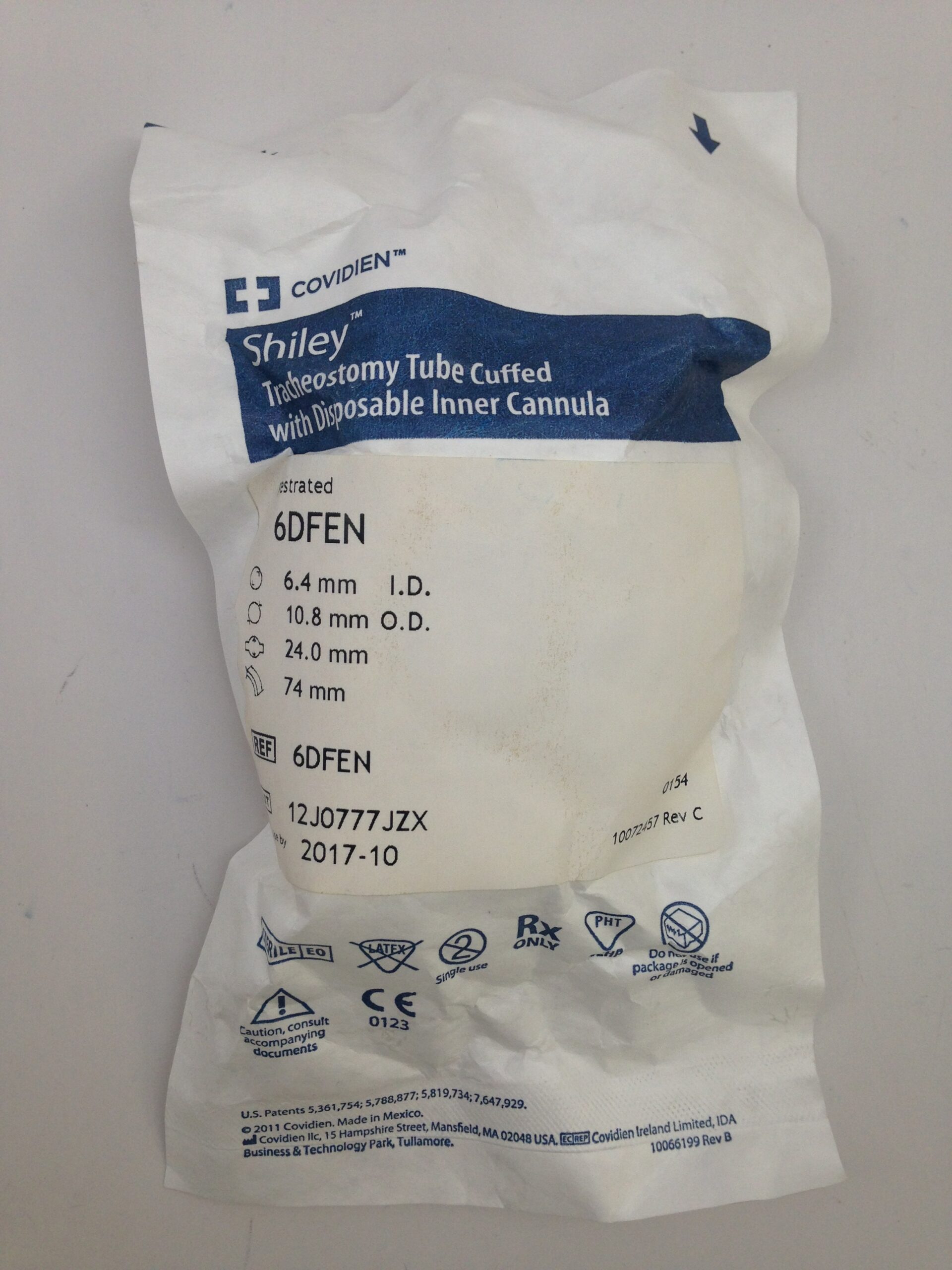 COVIDIEN 6DFEN Shiley Tracheostomy Tube Cuffed With Disposable Inner ...