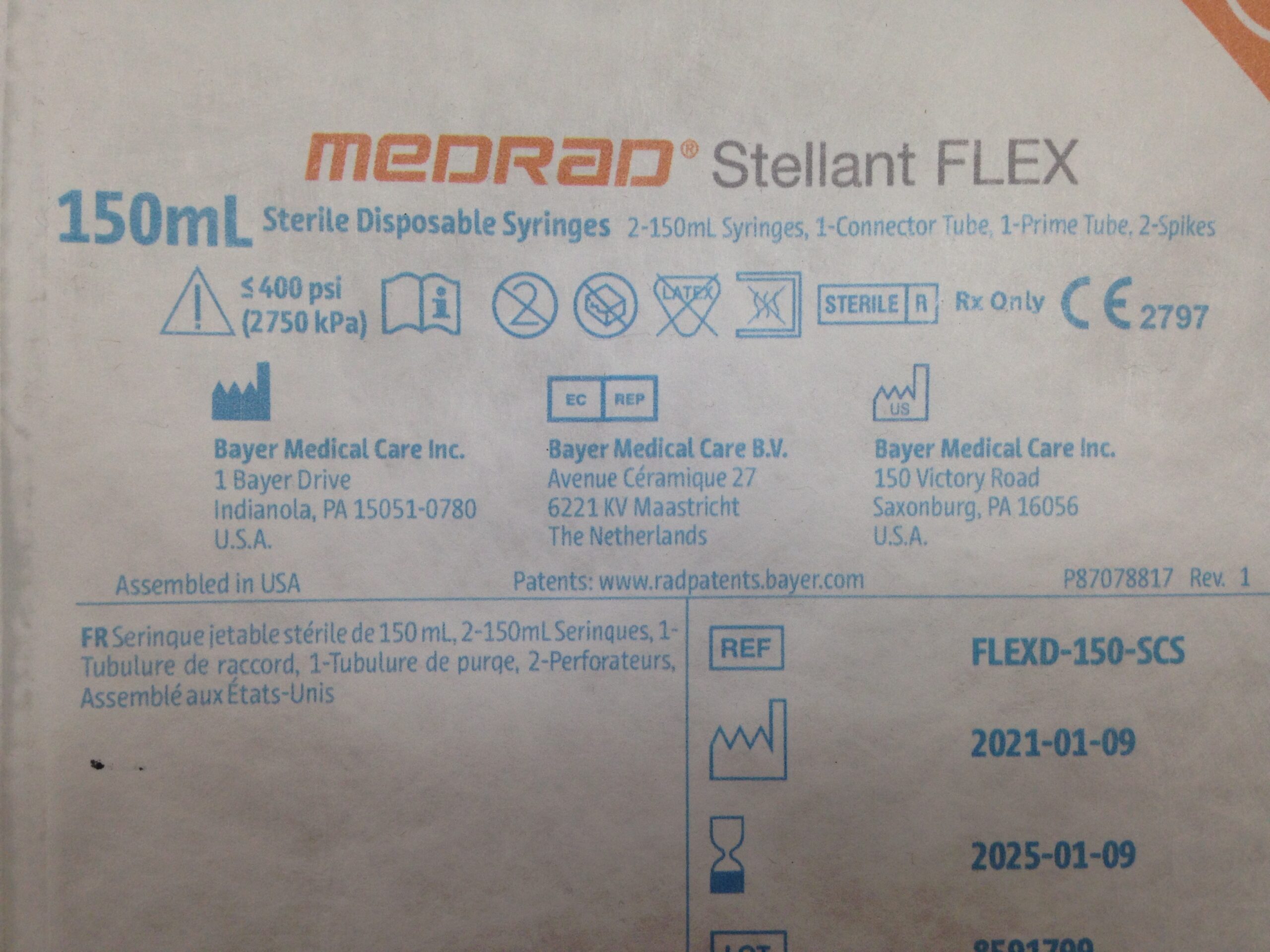 BAYER MEDICAL FLEXD-150-SCS Medrad Stellant FLEX Sterile Disposable ...
