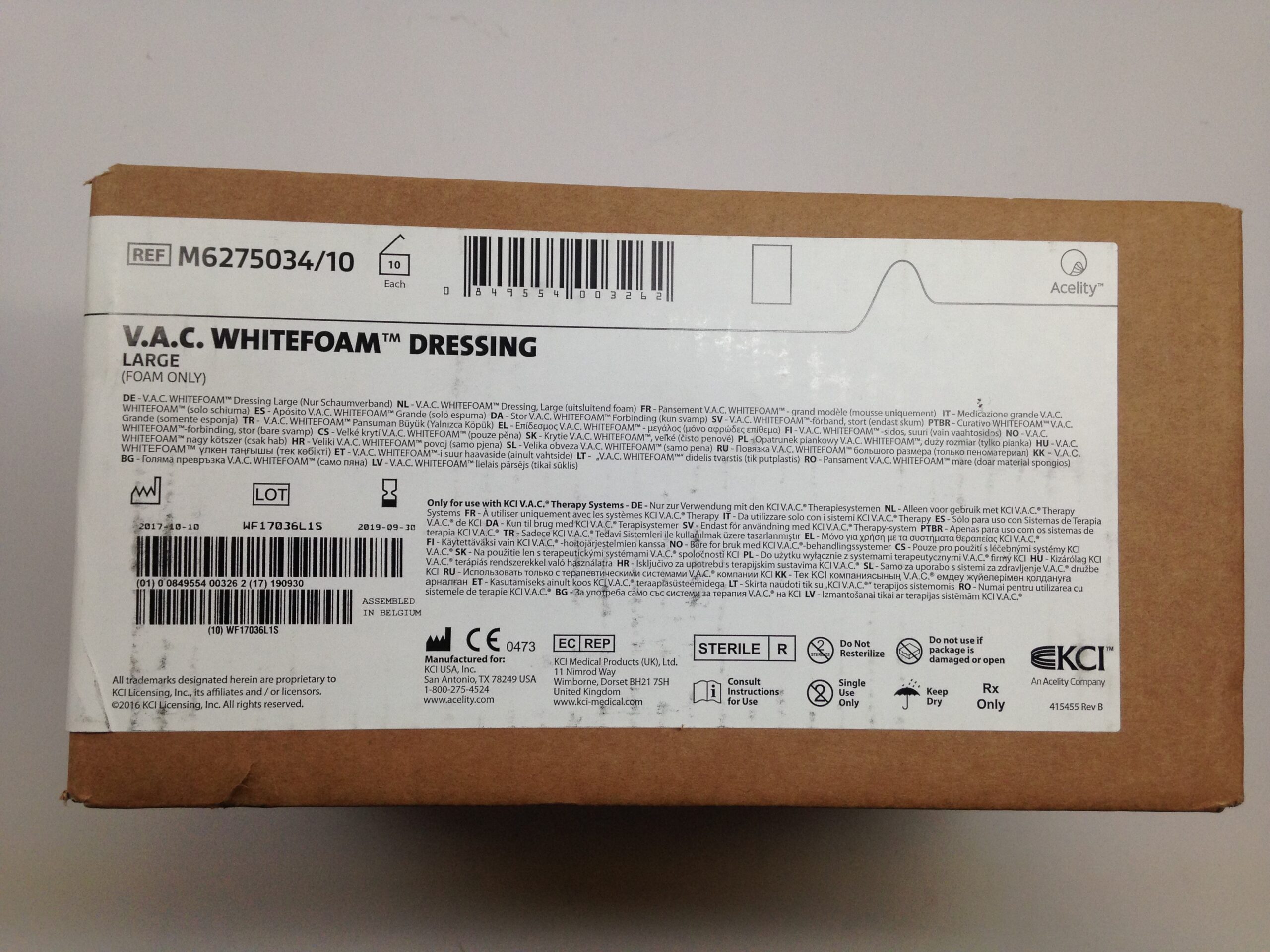 KCI M6275034/10 V.A.C. Whitefoam Dressing, Large (10/Box) (X) - GB TECH USA