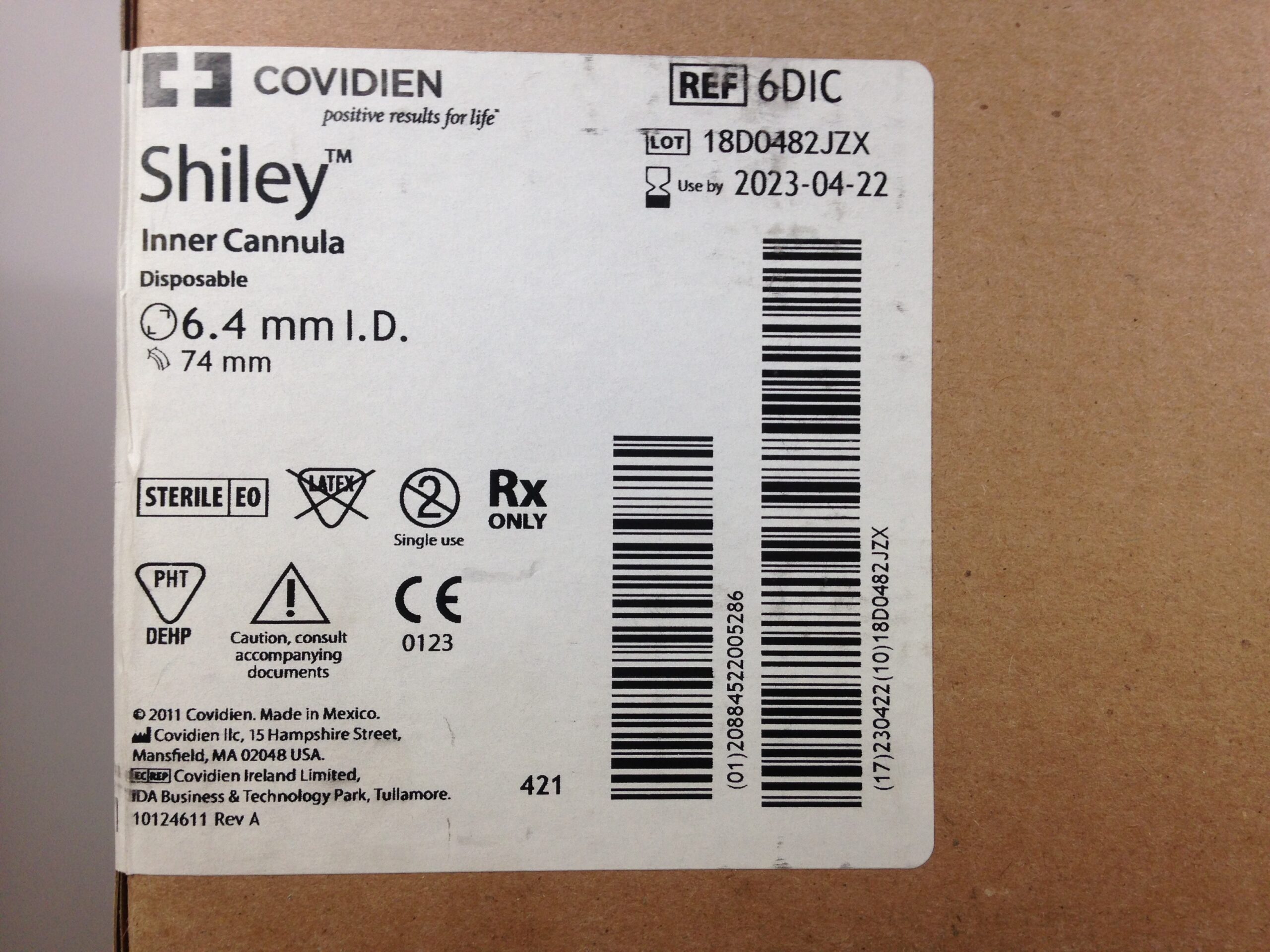 COVIDIEN 6DIC Shiley Inner Cannula, Disposable, 6.4mm I.D., 74mm (10 ...