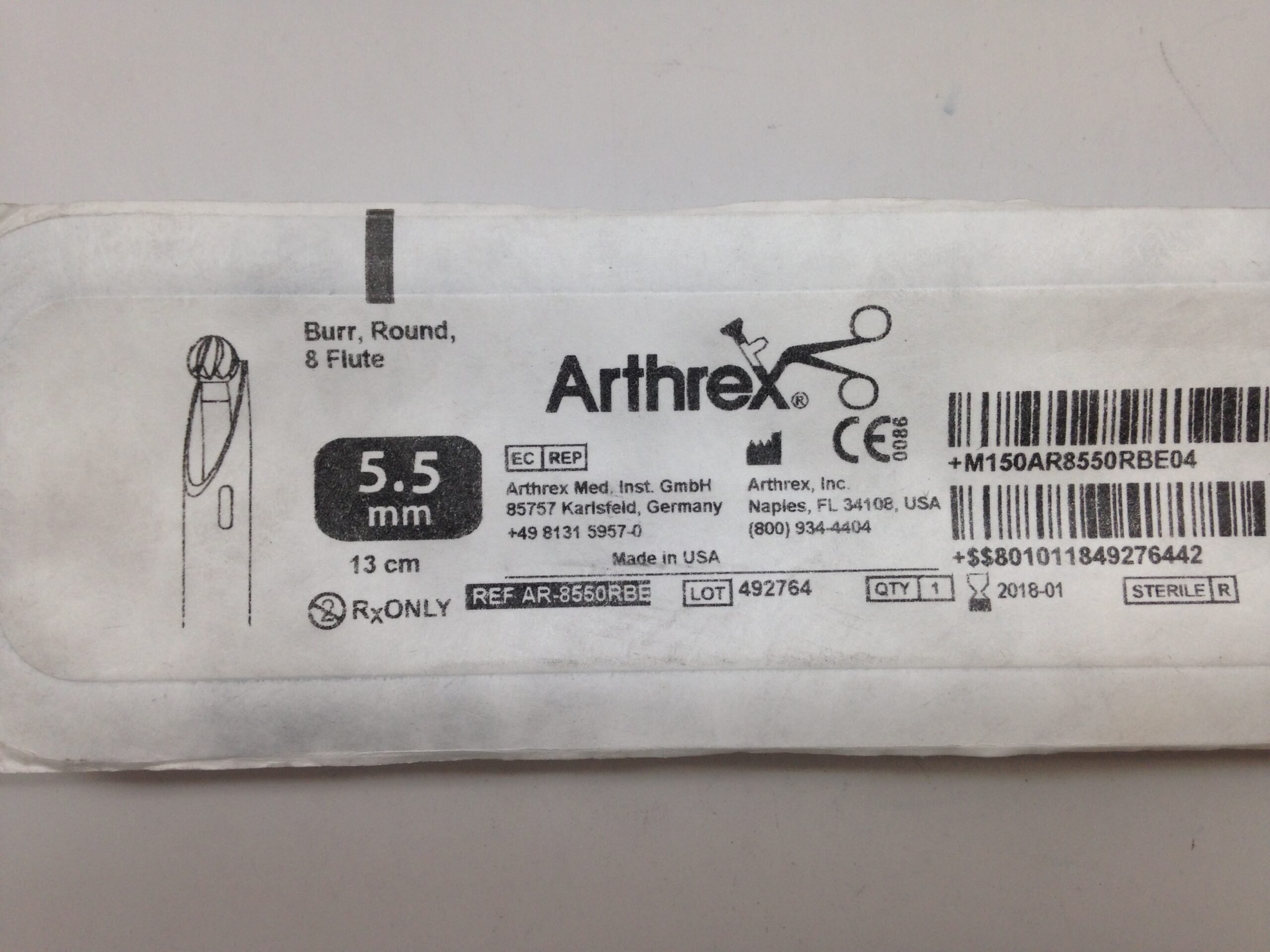 ARTHREX AR-8550RBE Burr, Round, 8 Flute, 5.5mm, 13cm (X) - GB TECH USA