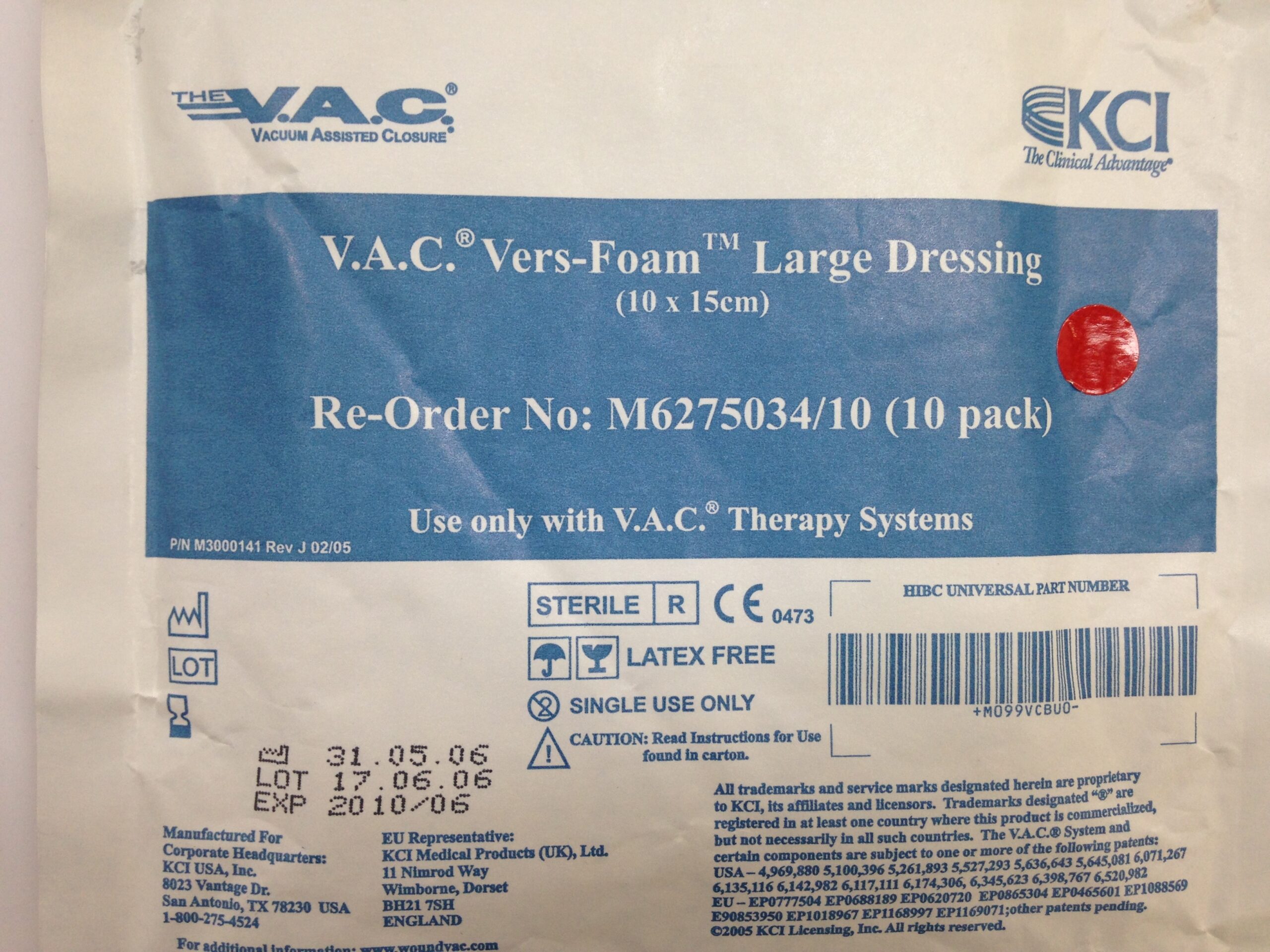 KCI M6275034/10 V.A.C. Vera-Foam Large Diameter, 10 x 15cm (10 Pack) (X ...