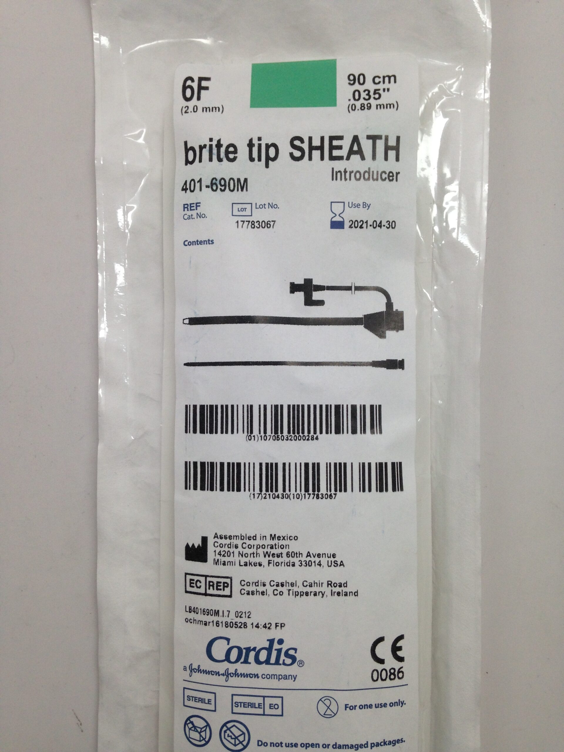 CORDIS 401-690M Brite Tip Sheath Introducer, 6F, 90cm, .035″ (X) – GB ...