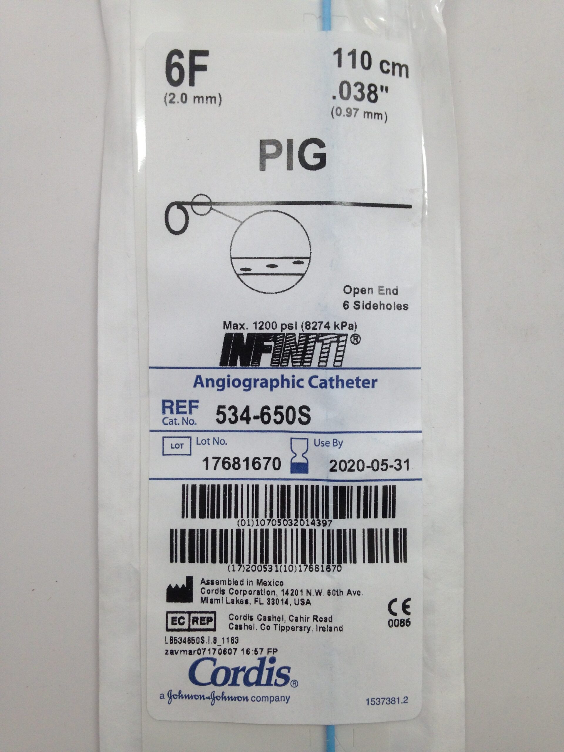 CORDIS 534-650S PIG INFINTI Angiographic Catheter, Open End 6 Sideholes ...