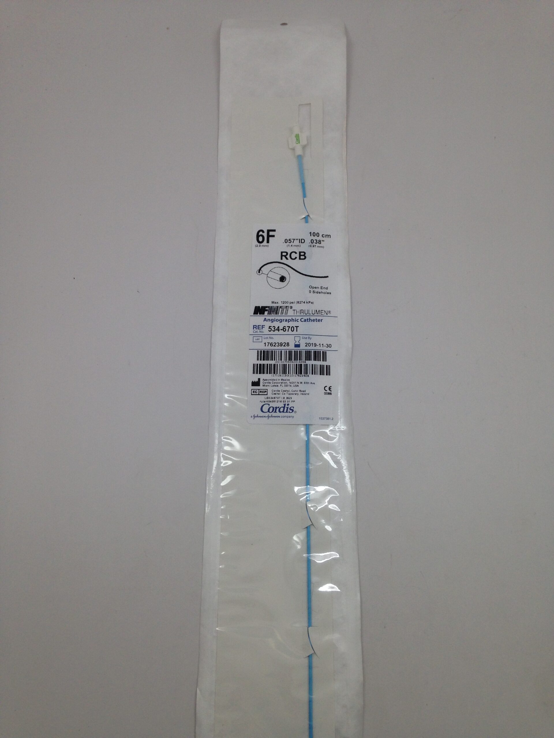 CORDIS 534-670T RCB INFINTI Thrulumen Angiographic Catheter, 6F, 100cm ...