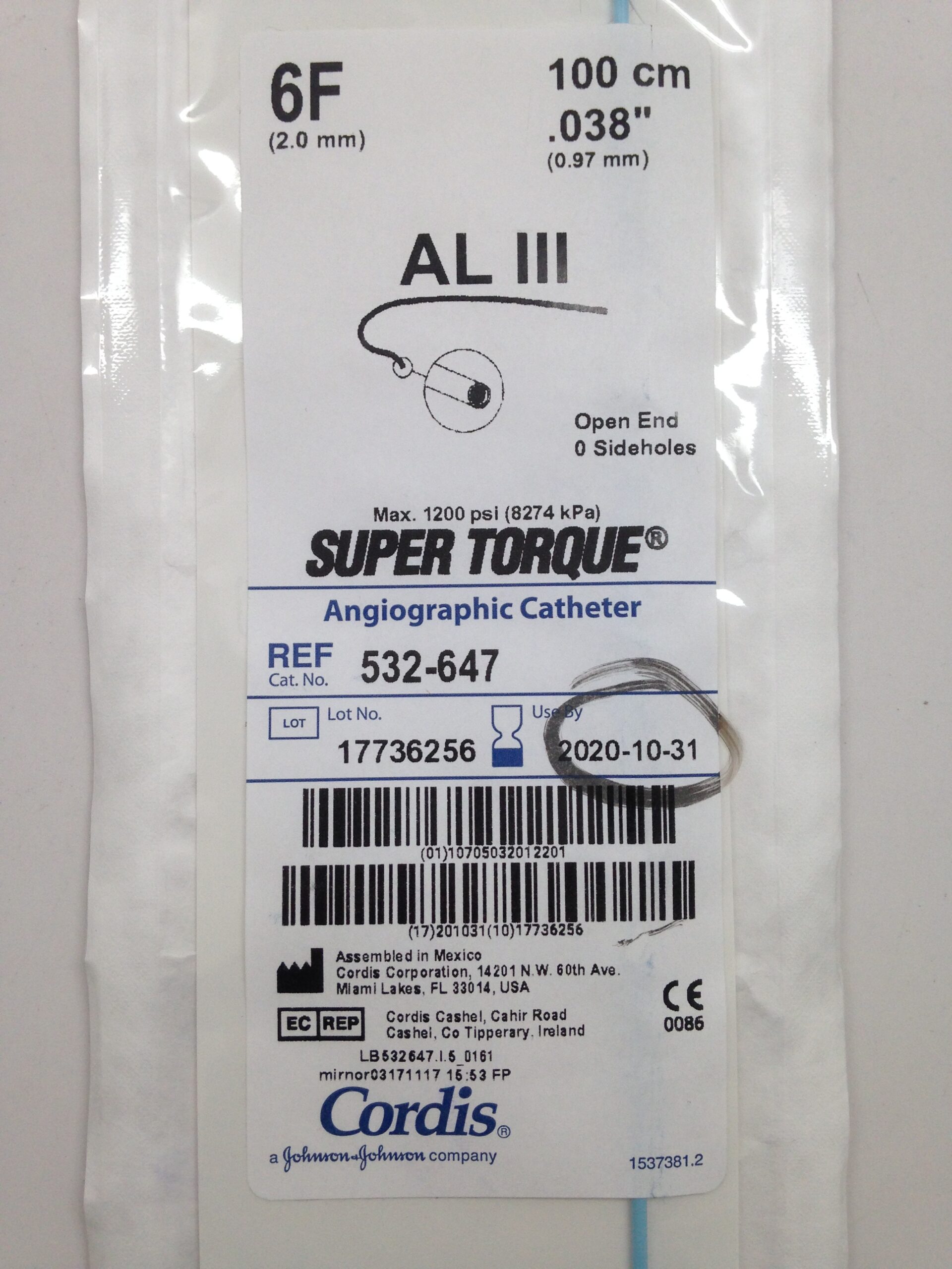 CORDIS 532-647 AL III Super Torque Angiographic Catheter, Open End 0 ...