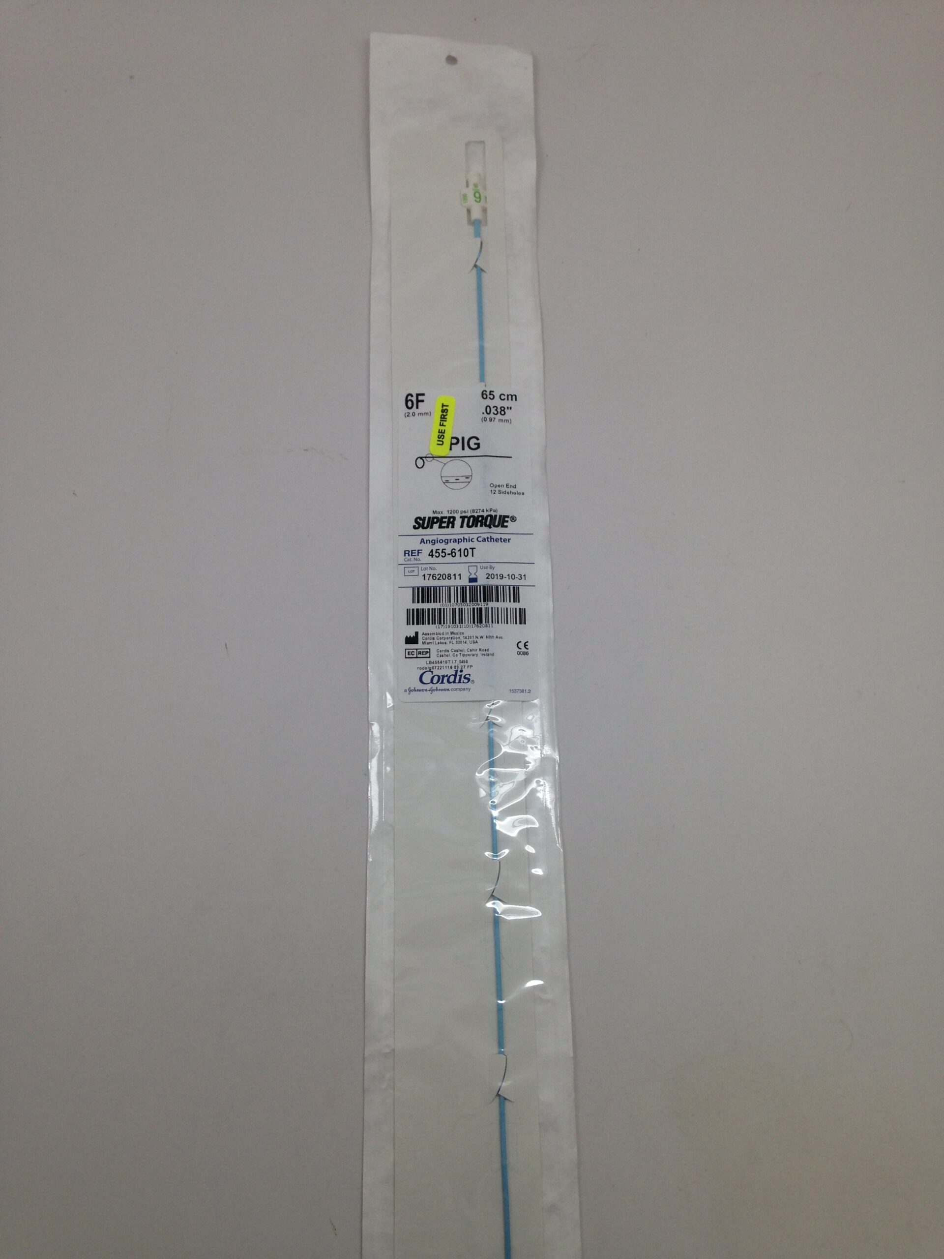 CORDIS 455-610T PIG Super Torque Angiographic Catheter, Open End 12 ...