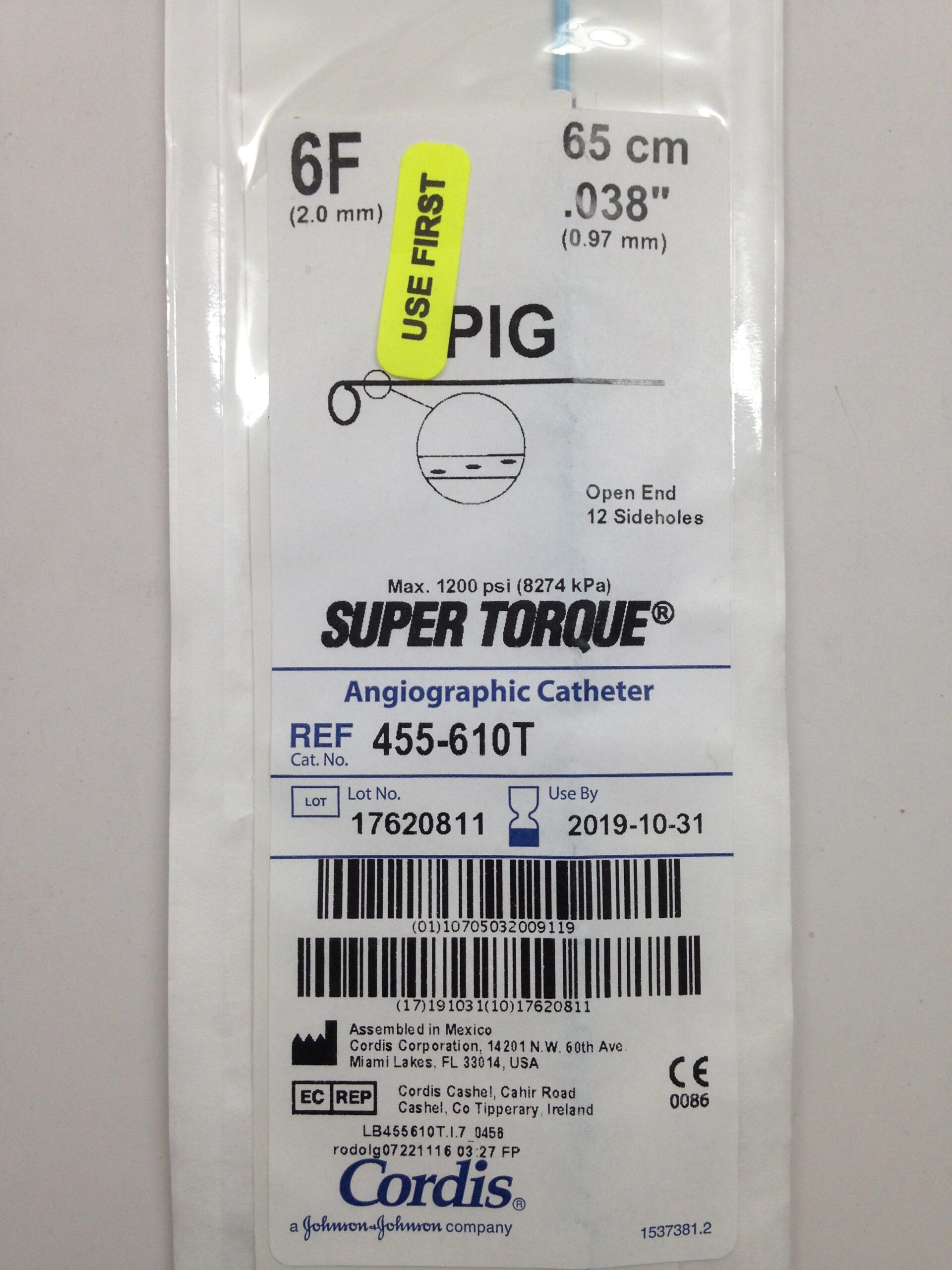 CORDIS 455-610T PIG Super Torque Angiographic Catheter, Open End 12 ...