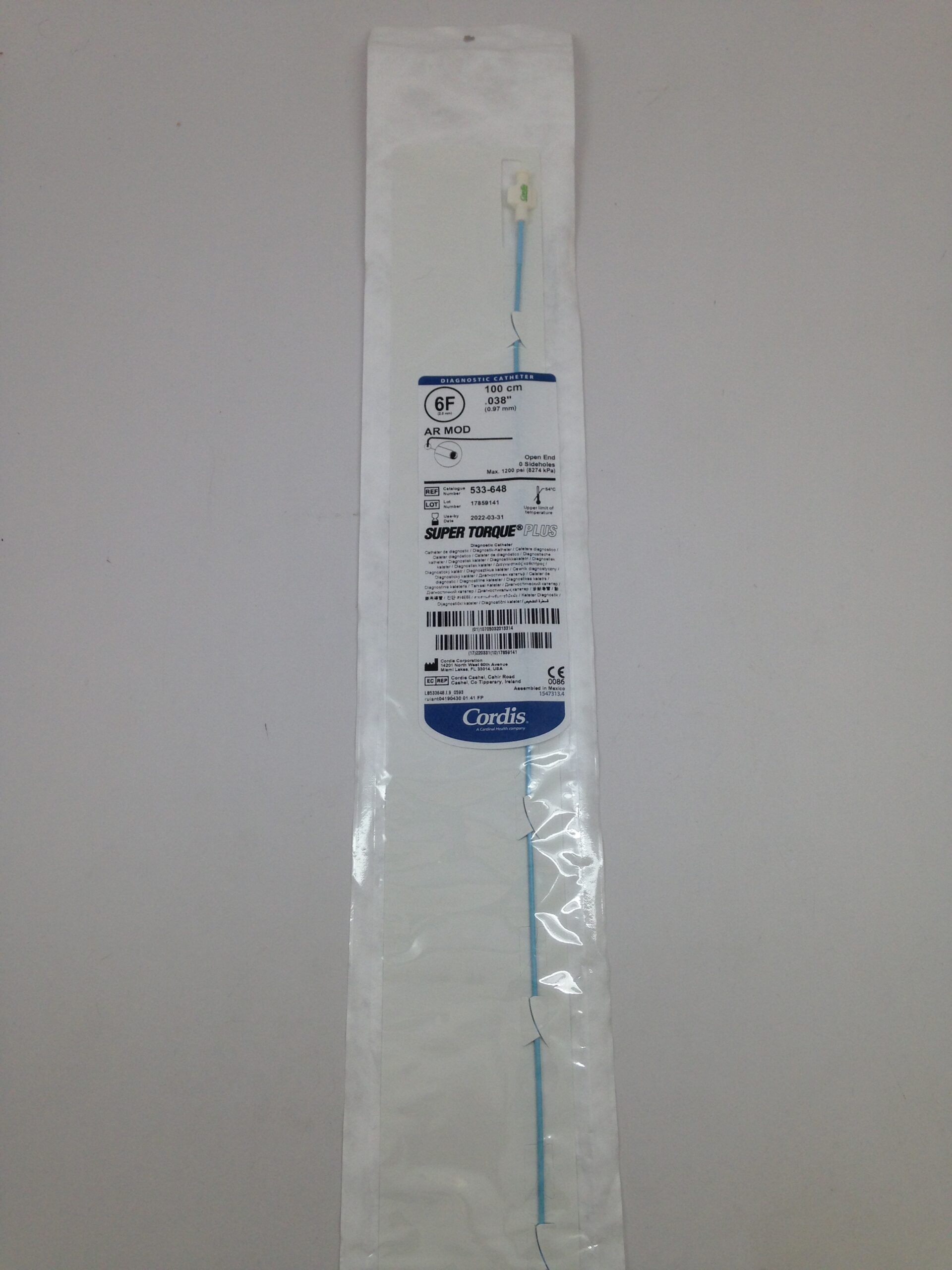 CORDIS 533-648 AR MOD Super Torque Plus Diagnostic Catheter, Open End 0 ...