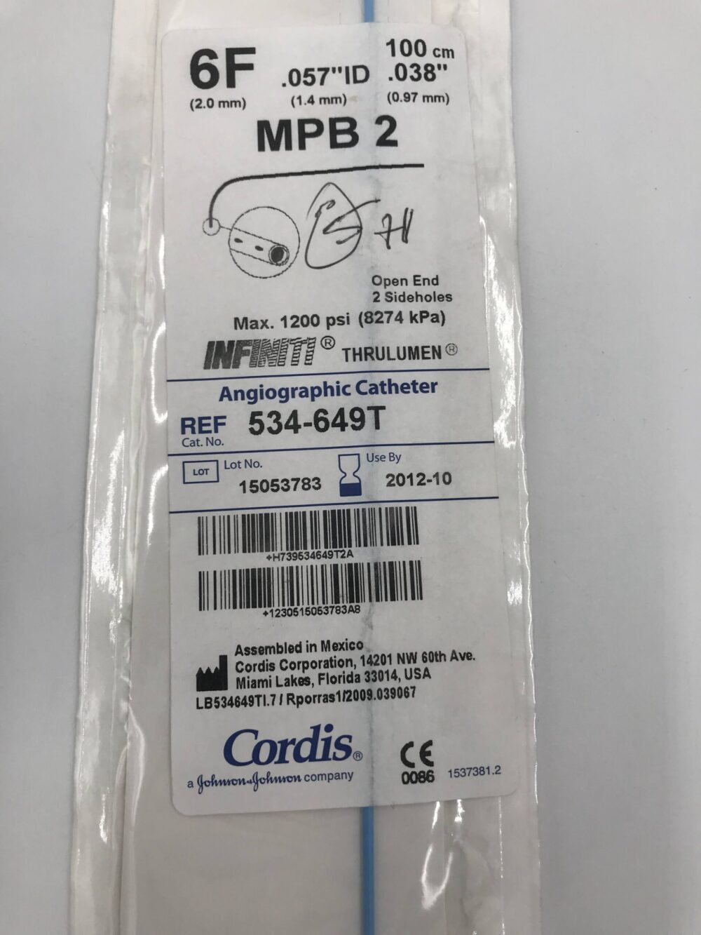 CORDIS 534-649T MPB 2 INFINTI Thrulumen Angiographic Catheter, Open End ...