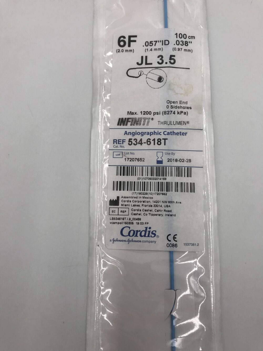 CORDIS 534-618T Infinti Thrulumen Angiographic Catheter JL 3.5 6F (X ...