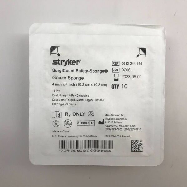 STRYKER 0612-244-160 SurgiCount Safety-Sponge Gauze Sponge, 4in x 4in ...