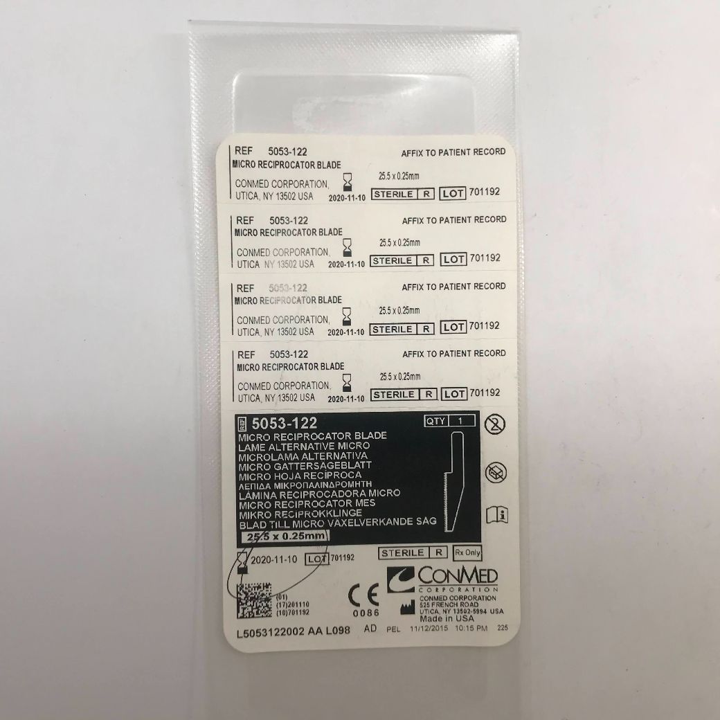 CONMED 5053-122 Micro Reciprocating Blade, 25.5 x 0.25mm (X) - GB TECH USA