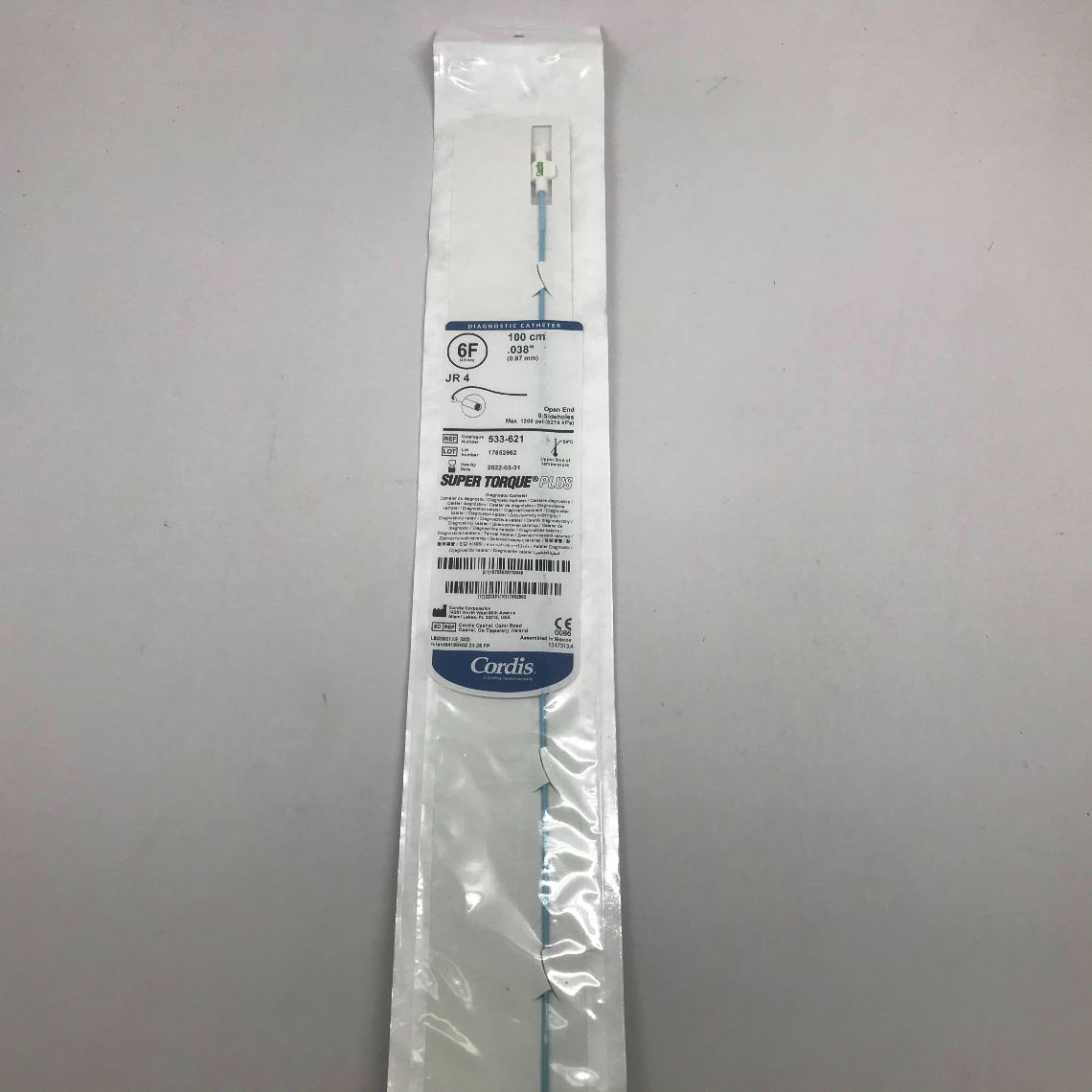 CORDIS 533-621 JR 4 Super Torque Plus Diagnostic Catheter, 6F, 100cm ...