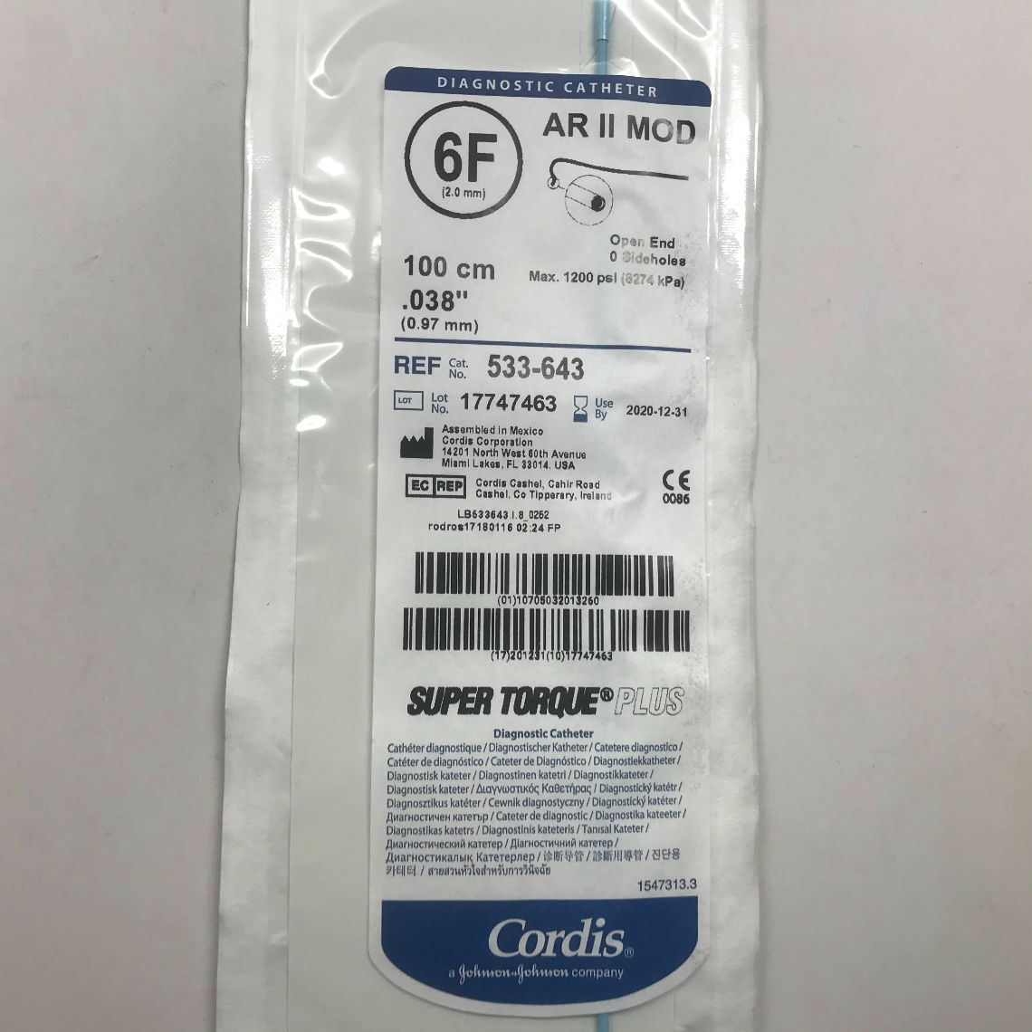 CORDIS 533-643 AR II MOD Super Torque Plus Diagnostic Catheter, 6F ...