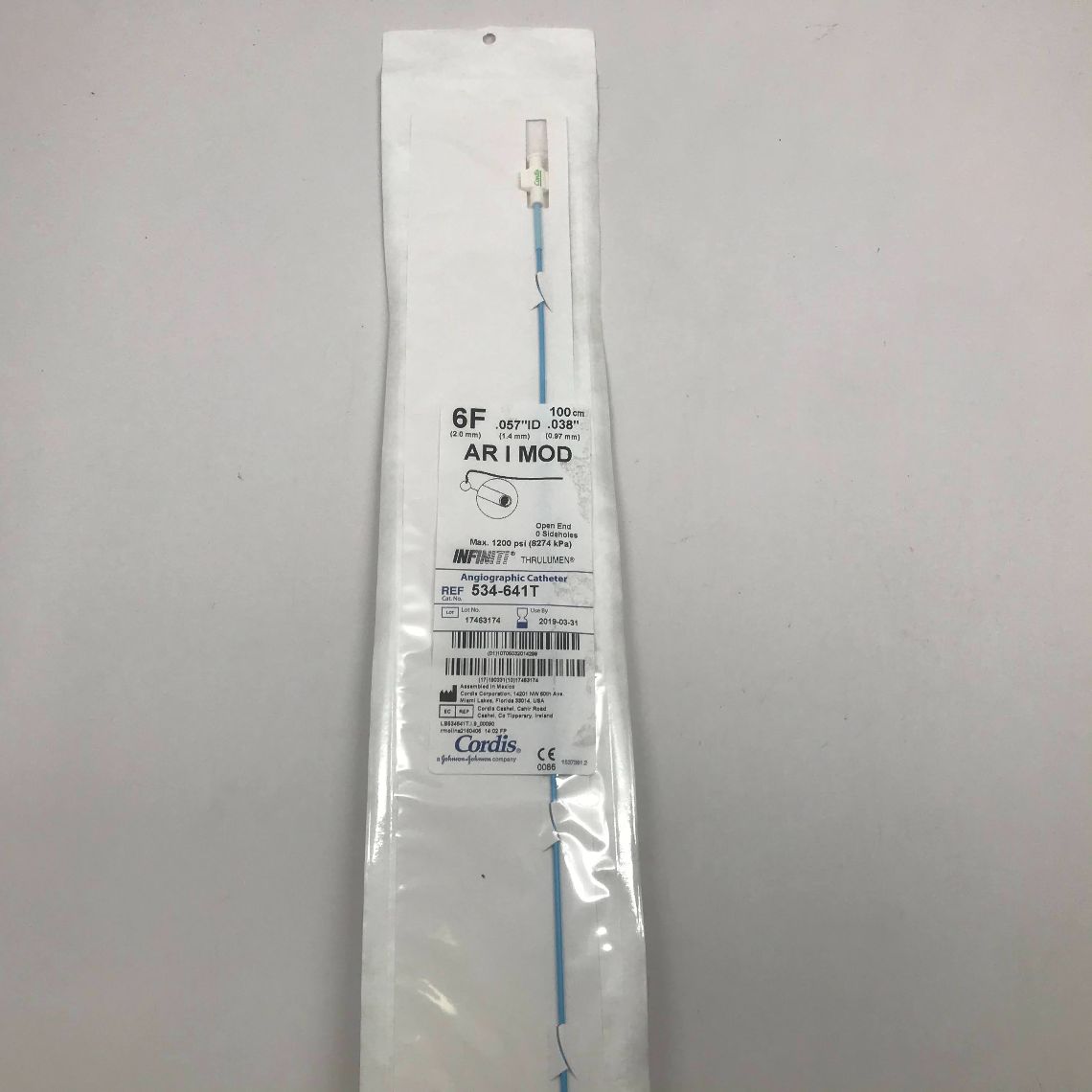 CORDIS 534-641T AR I MOD Infinti Thrulumen Angiographic Catheter, 6F ...