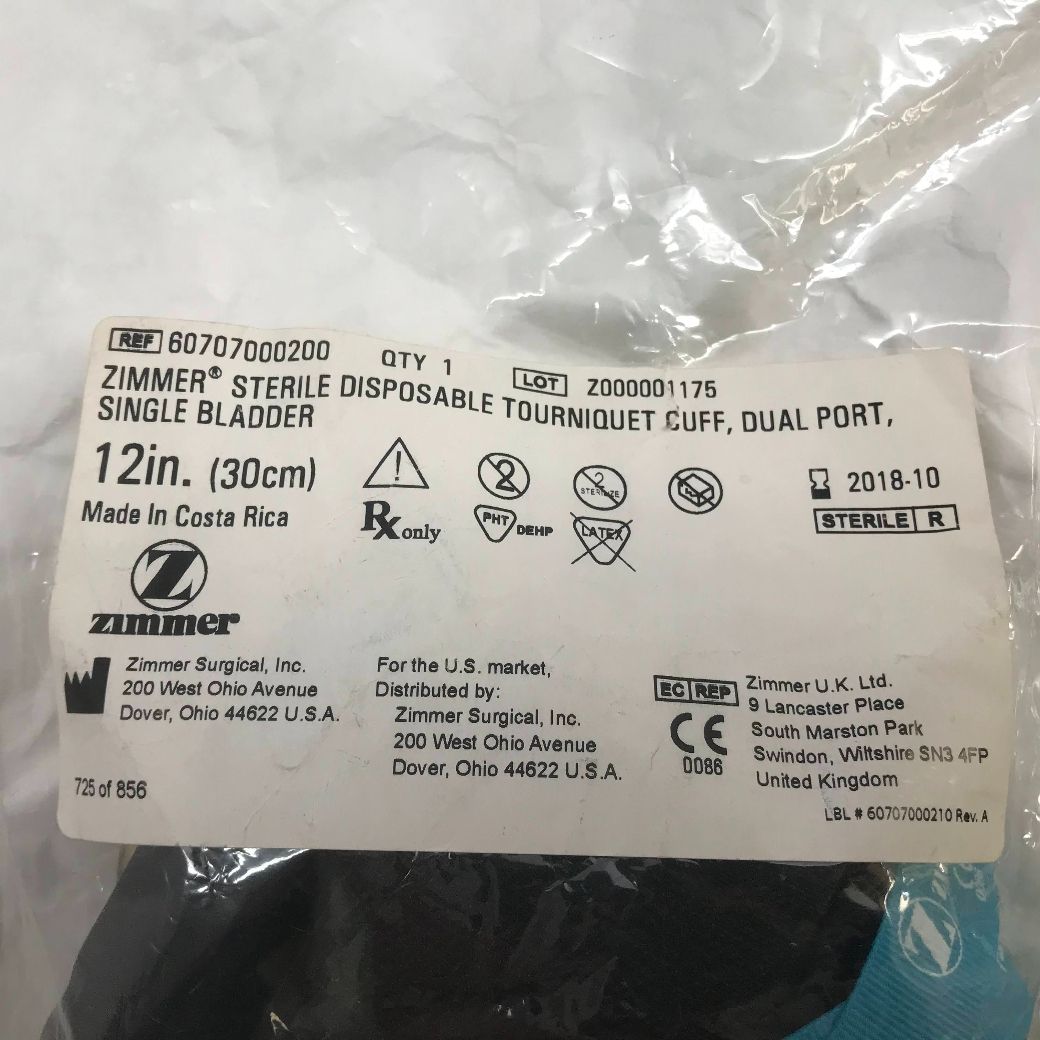 ZIMMER 60707000200 Sterile Disposable Tourniquet Cuff, Dual Port ...