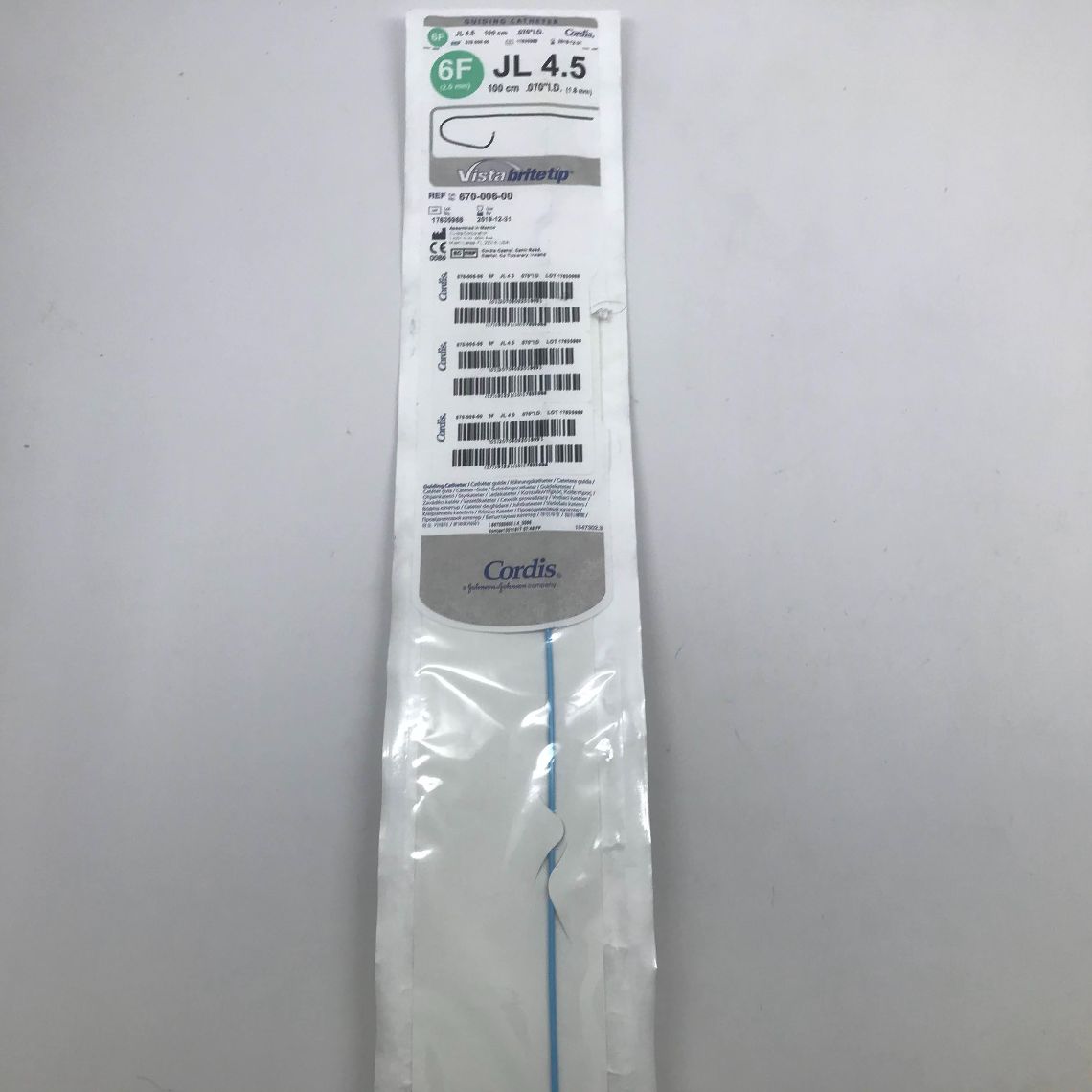 CORDIS 670-113-00 AR 2 SH Vista Britetip Guiding Catheter, 6F, 100cm ...