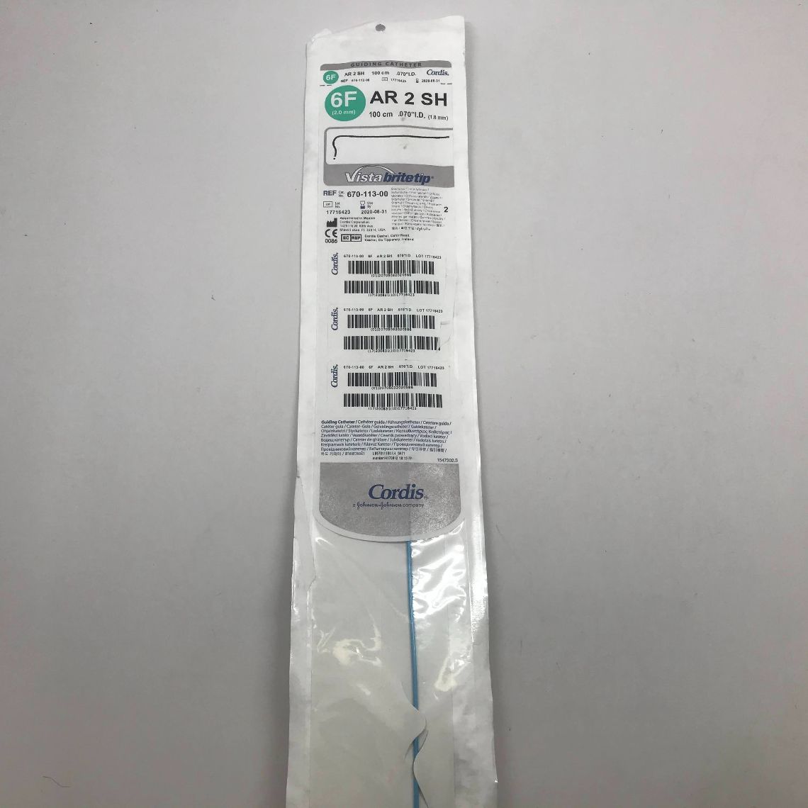 CORDIS 670-113-00 AR 2 SH Vista Britetip Guiding Catheter, 6F, 100cm ...