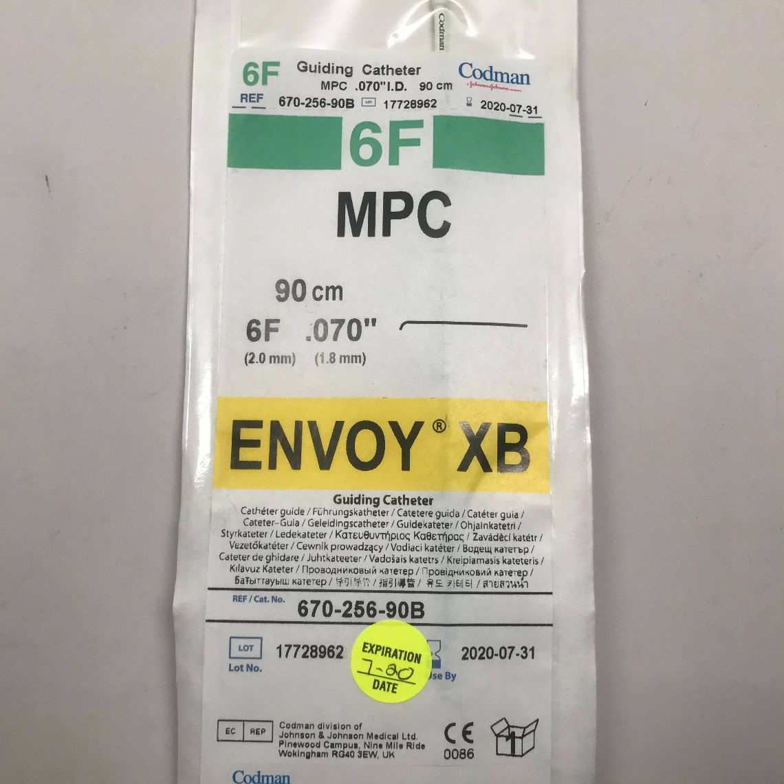 CODMAN 670-256-90B MPC Envoy XB Guiding Catheter, 6F, 90cm, 6F, .070 ...