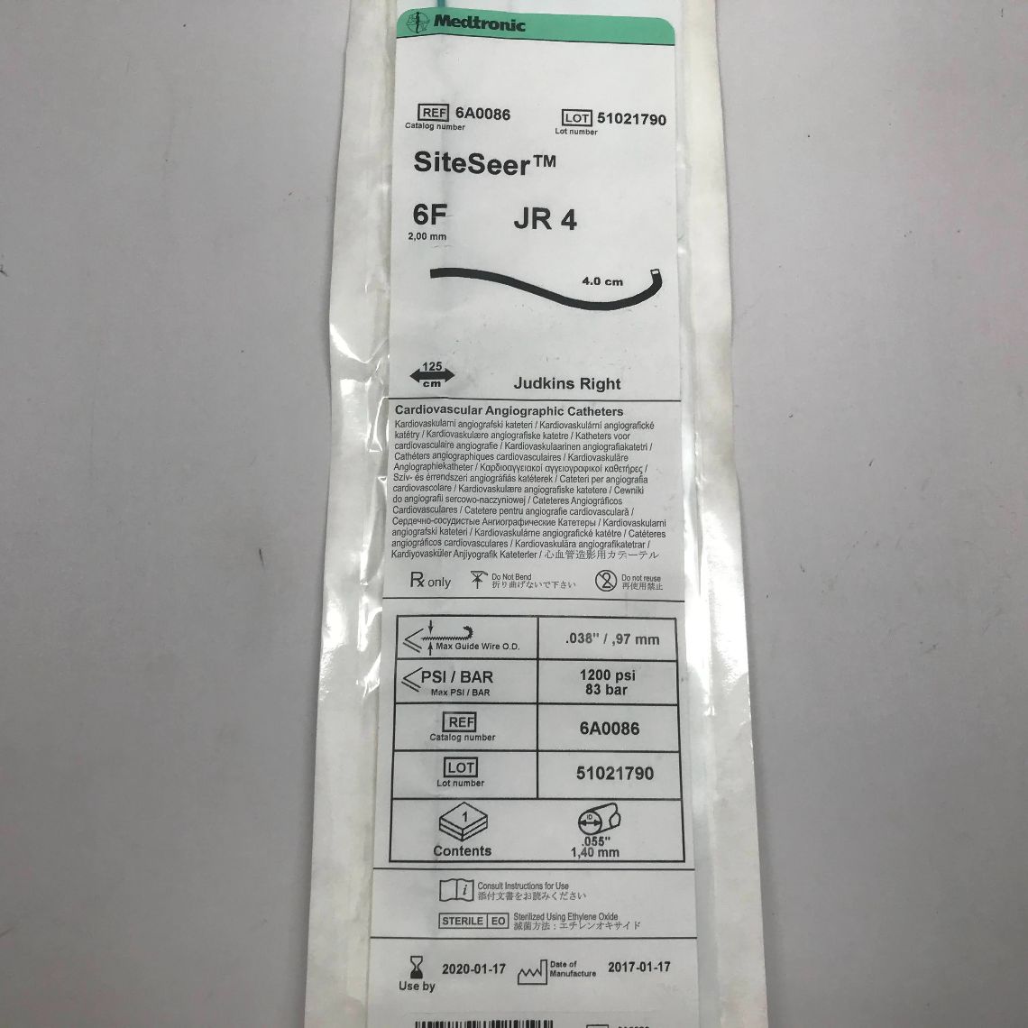 MEDTRONIC 6A0086 JR 4 SiteSeer Judkins Right Cardiovascular ...