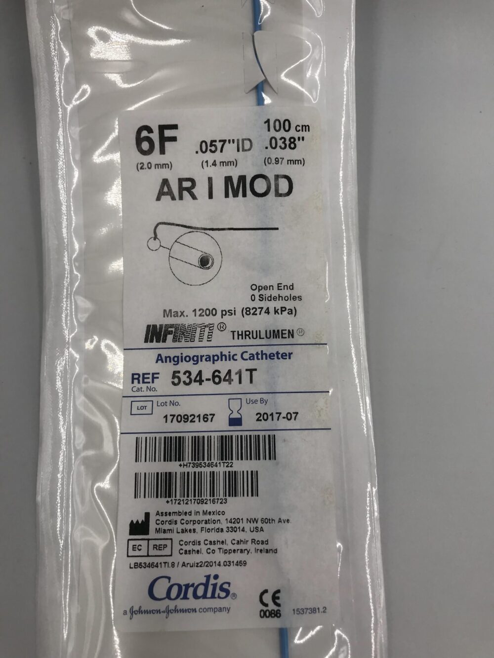 CORDIS 534-641T AR I MOD Infinti Thrulumen Angiographic Catheter, 6F ...