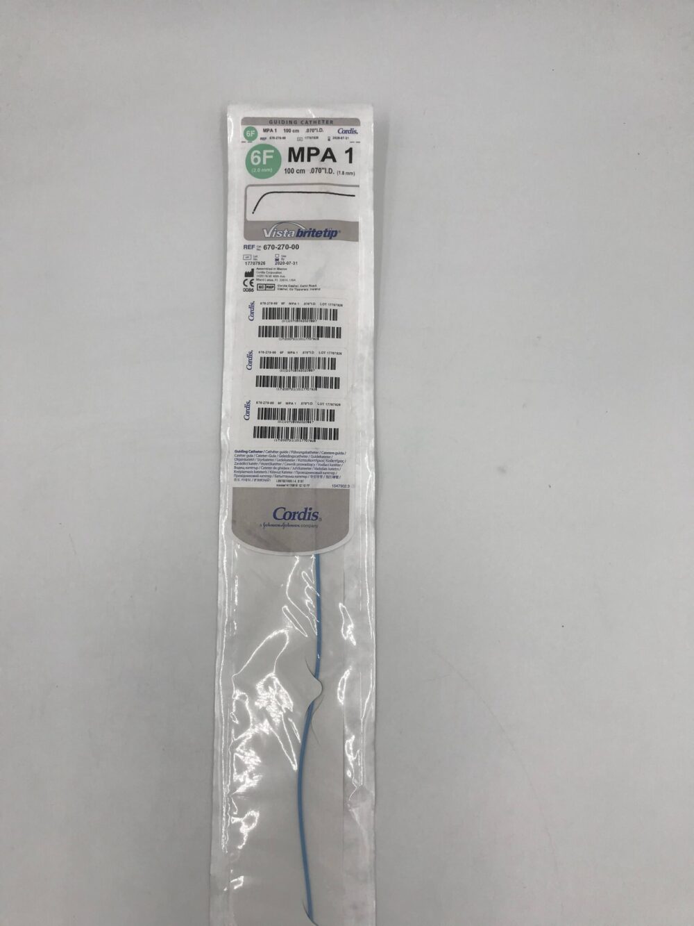 CORDIS 670-270-00 Vista Britetip Guiding Catheter MPA 1, 6F 100cm (X ...