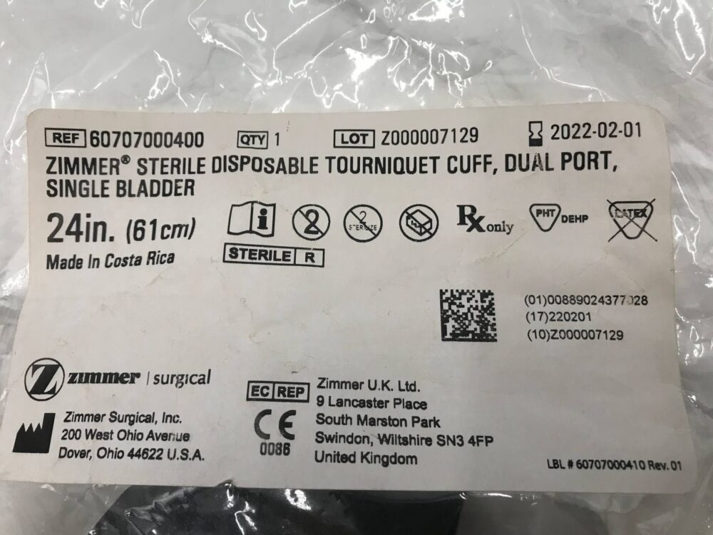 ZIMMER 60707000400 Sterile Disposable Tourniquet Cuff, Dual Port ...