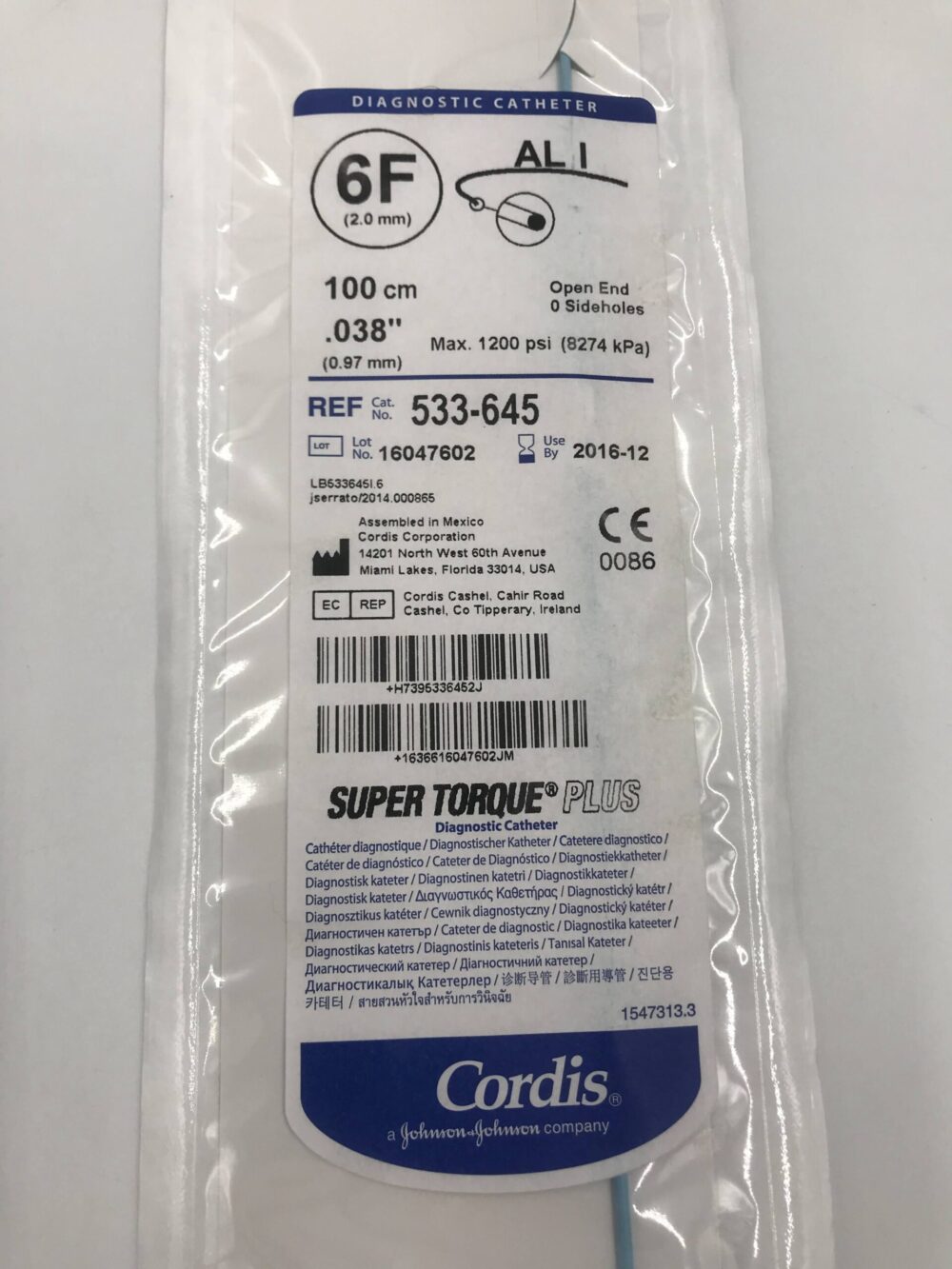 CORDIS 533-645 Super Torque Plus Diagnostic Catheter AL I 6F(X) - GB ...