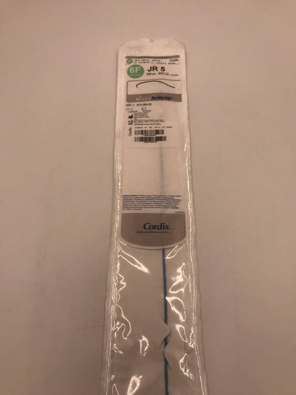 CORDIS 670-084-00 Vista Britetip Guiding Catheter JR 5, 6F 100cm (X ...