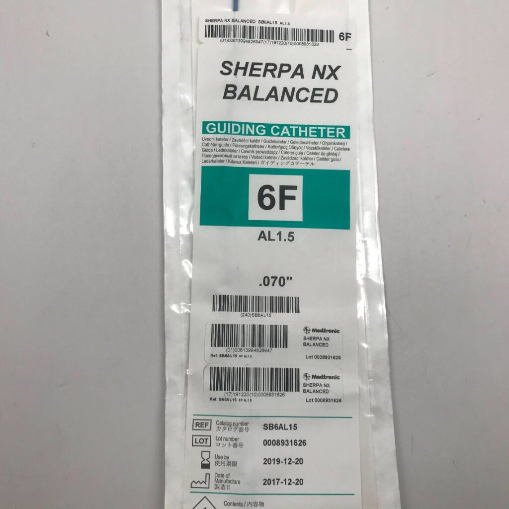 MEDTRONIC SB6AL15 AL1.5 Sherpa NX Balanced Guiding Catheter, 6F, 100cm ...