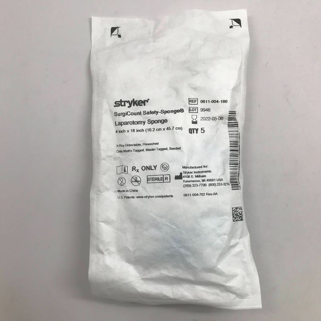 STRYKER 0611-004-180 SurgiCount Safety-Sponge Laparotomy Sponge 4in x ...