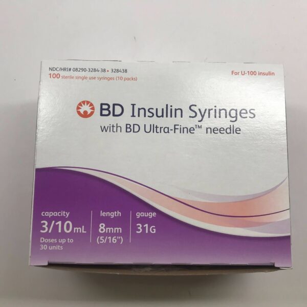 BD 08290-3284-38 Insulin Syringes With BD Ultra-Fine Needle, 3/10mL, 8mm, 31G (100/Box) - GB ...