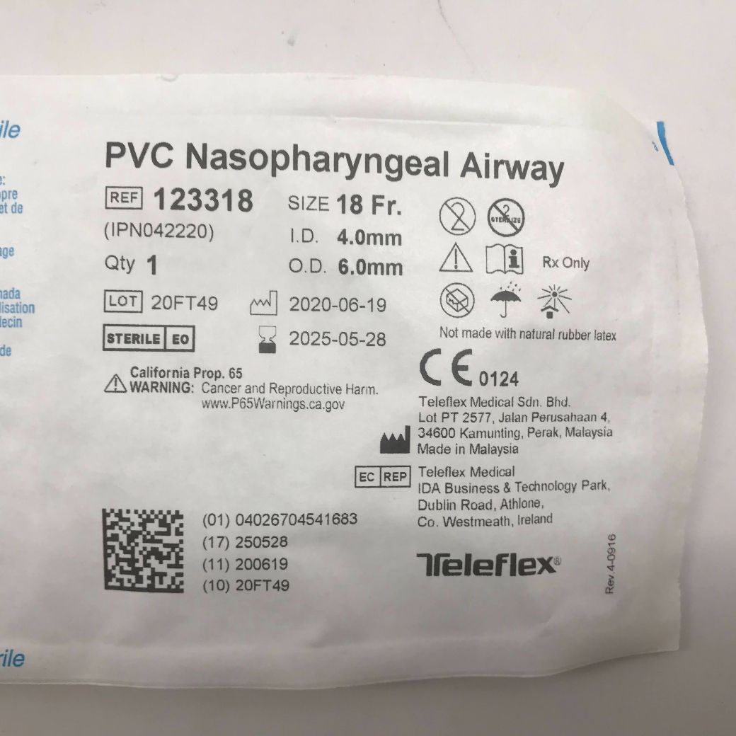 TELEFLEX 123318 Rusch PVC Nasopharyngeal Airway, 18Fr, 4.0mm I.D., 6 ...
