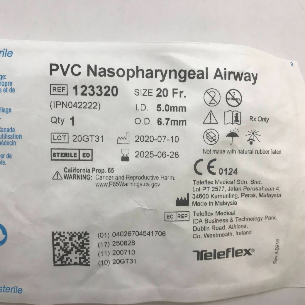 TELEFLEX 123320 Rusch PVC Nasopharyngeal Airway, 20Fr, 5.0mm I.D., 6 ...