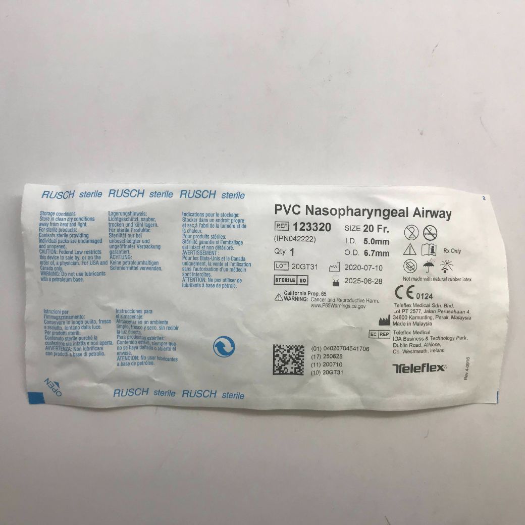TELEFLEX 123320 Rusch PVC Nasopharyngeal Airway, 20Fr, 5.0mm I.D., 6 ...