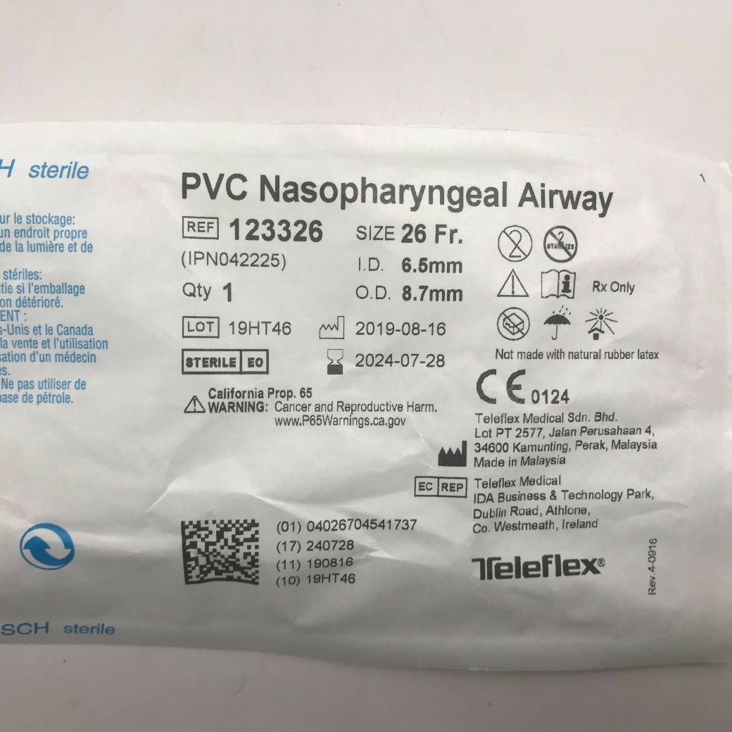 TELEFLEX 123326 Rusch PVC Nasopharyngeal Airway, 26Fr, 6.5mm I.D., 8 ...