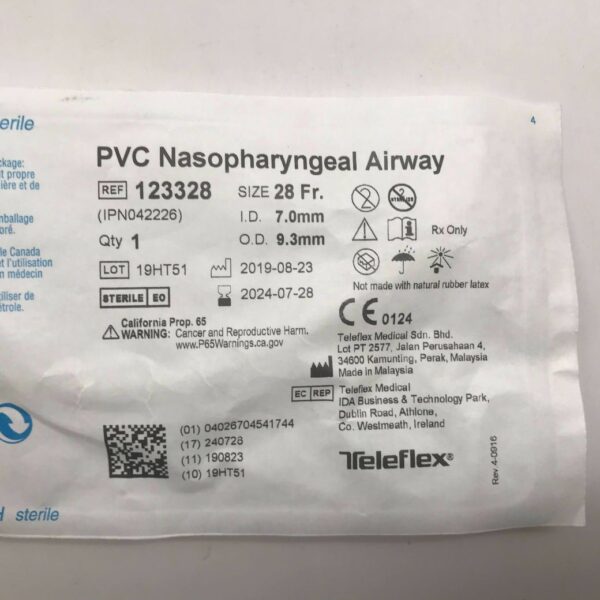 TELEFLEX 123328 Rusch PVC Nasopharyngeal Airway, 28Fr, 7.0mm I.D., 9 ...
